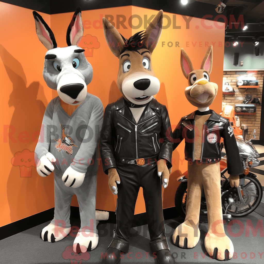Peach Donkey REDBROKOLY mascot costume character dressed with a Biker ...