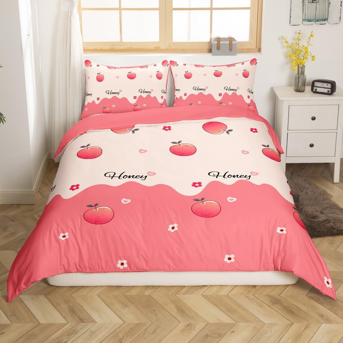 Peach Duvet Cover Full Size Pink Bedding Set for Adult Women Kids Girls ...