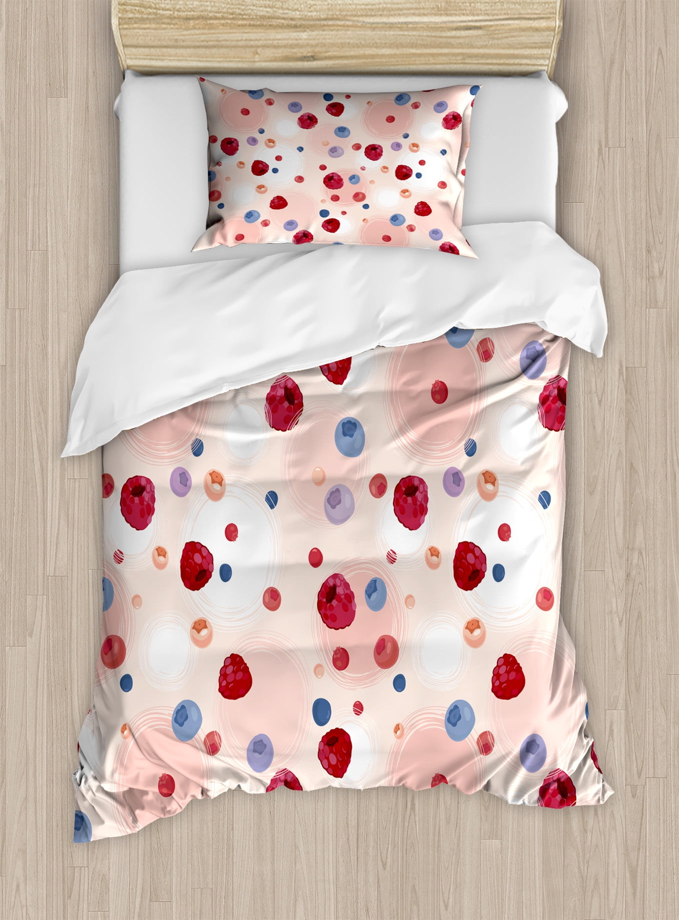 Peach Duvet Cover Set, Raspberries Blueberries Cranberries Food Themed ...