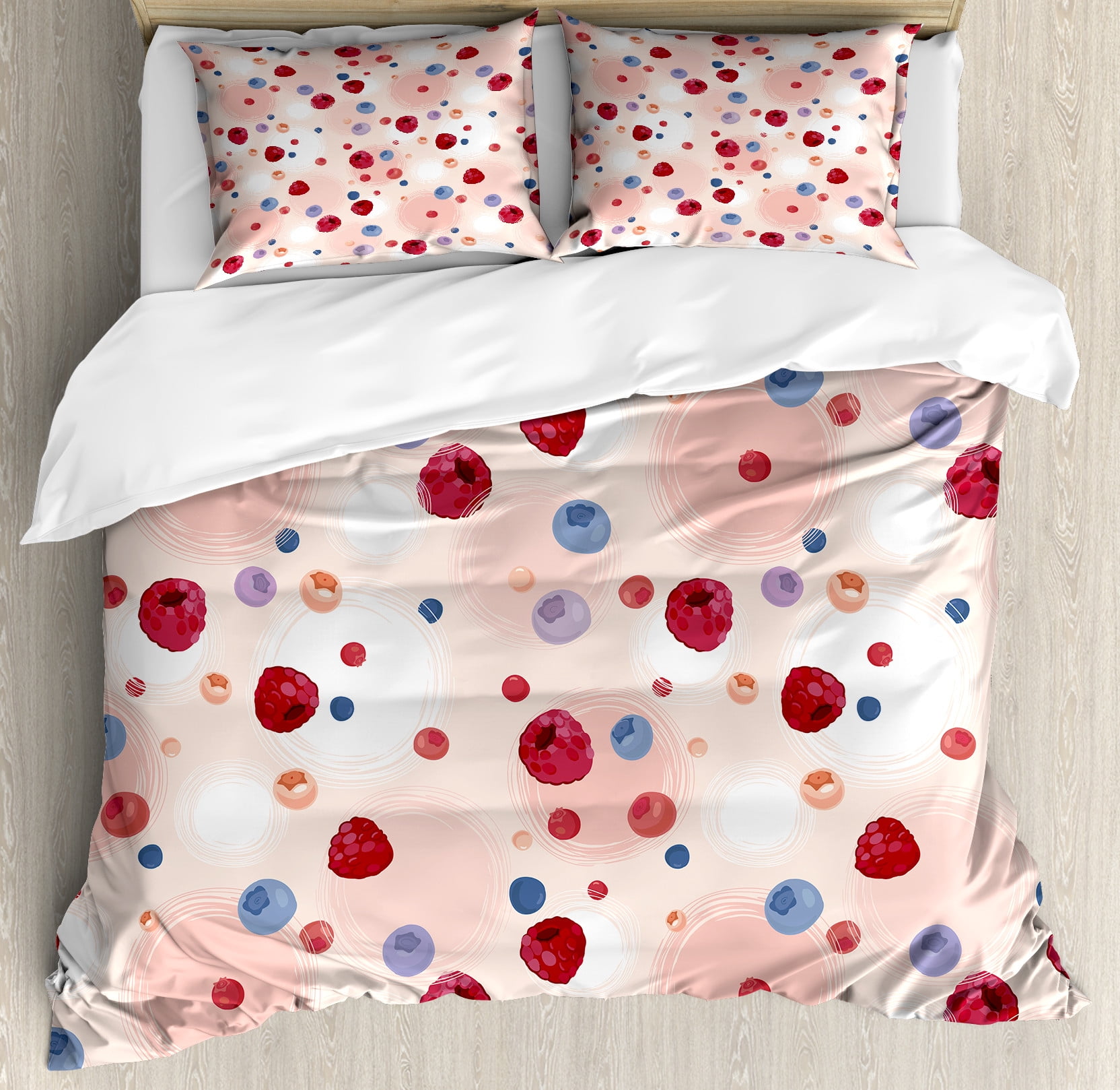 Peach Duvet Cover Set, Raspberries Blueberries Cranberries Food Themed ...
