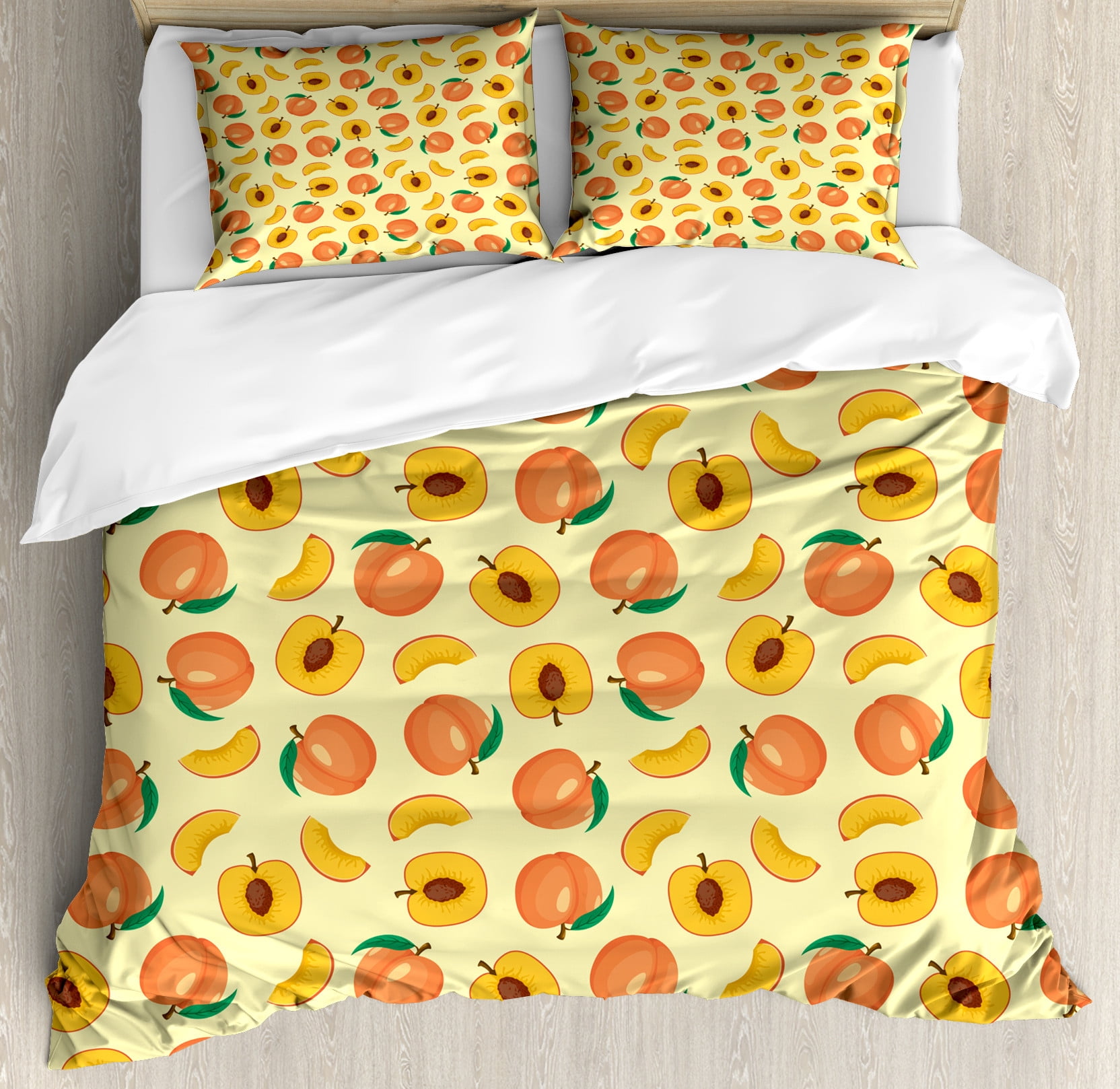 Peach Duvet Cover Set, Rhythmic Fresh Raw Sliced Fruits Warm Pastel ...