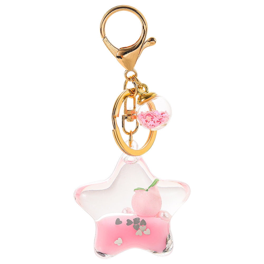 Peach Five-Pointed Star Liquid Quicksand Keychain, Acrylic Pendant ...