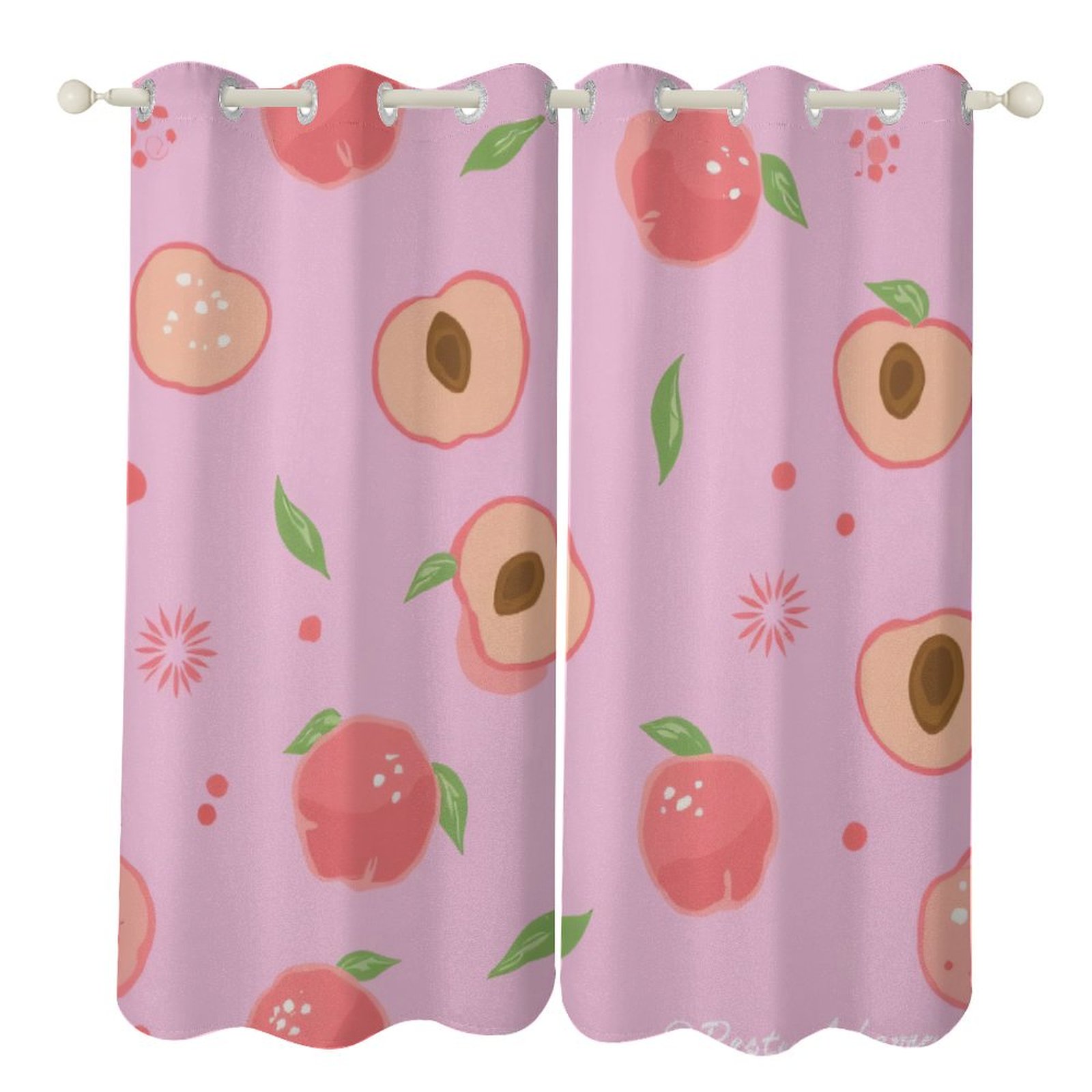 Peach Floral Pattern Print Blackout Window Curtains for Bedroom Living ...