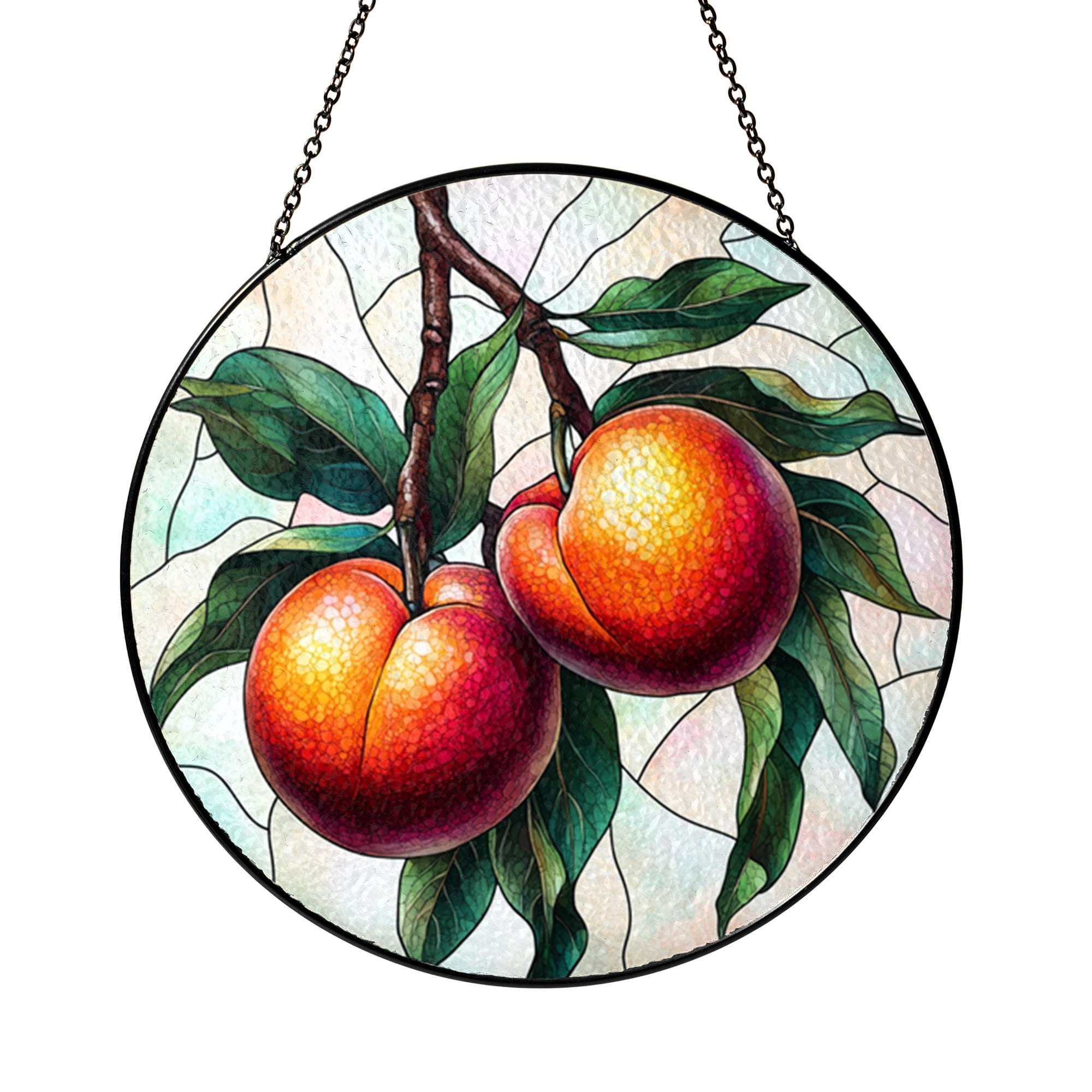 Peach Flower Branch Faux Stained Glass Round Window Suncatcher ...