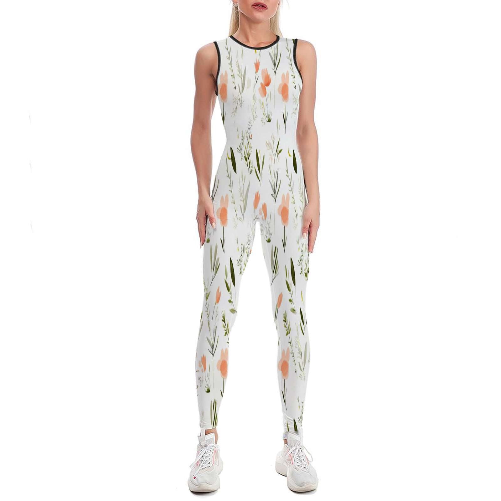 Peach Flowers White Background Pattern Design Women's One Piece Yoga ...