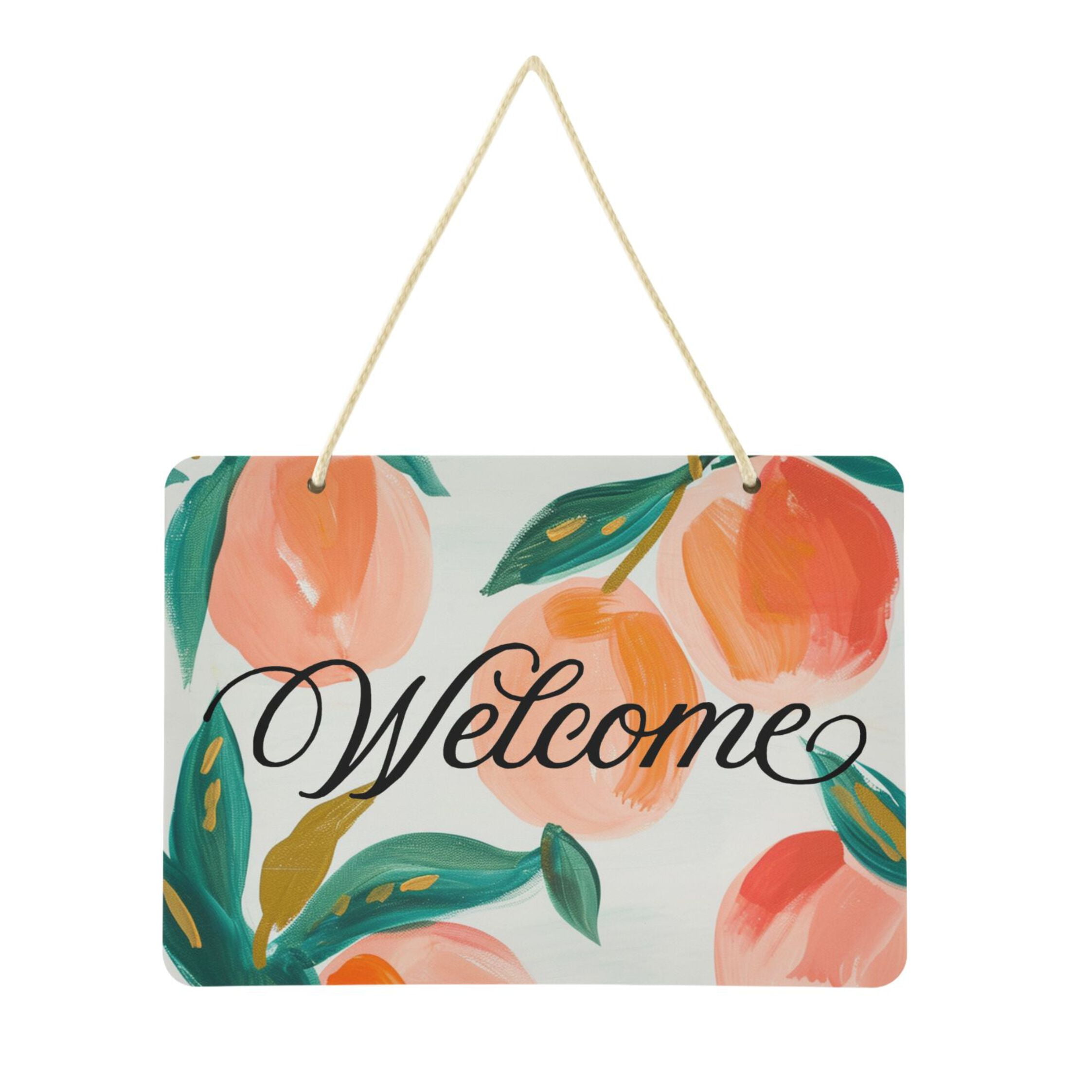 Peach Fruit Welcome Sign Front Door PVC 14x10 inch Hanger Hello Sign ...