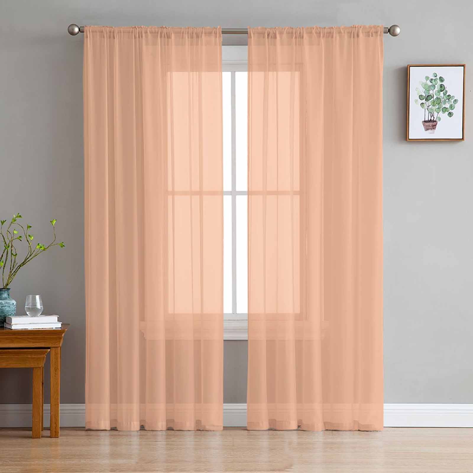 Peach Fuzz Semi Sheer Curtains 84 Inch Length 2 Panels Set, Modern Pure ...