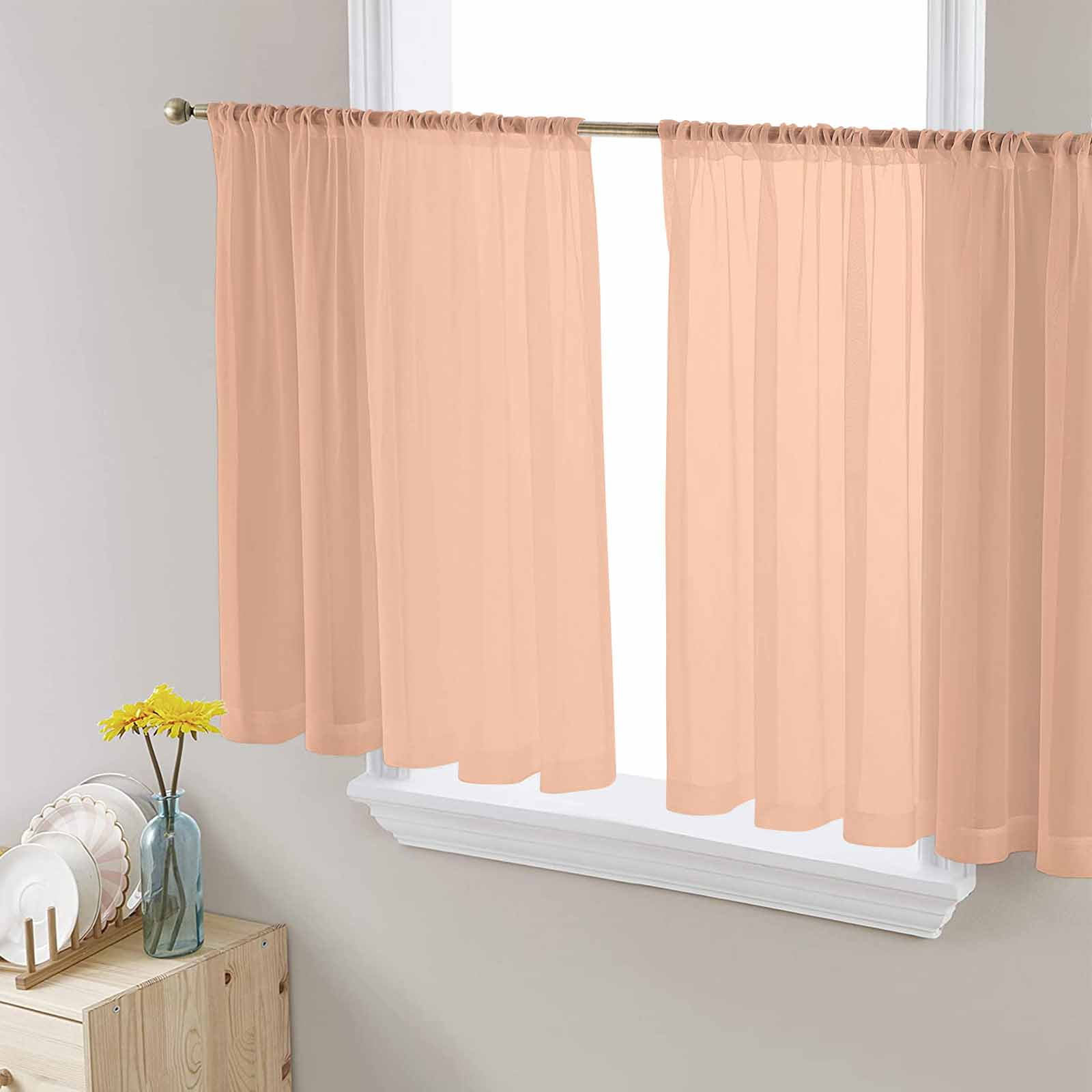 Peach Fuzz Sheer Curtains 54 Inch Length 2 Panels Set for Living Room ...
