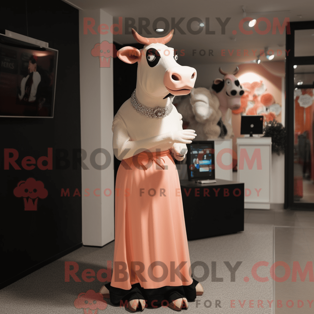Peach Holstein Cow REDBROKOLY mascot costume character dressed with a ...