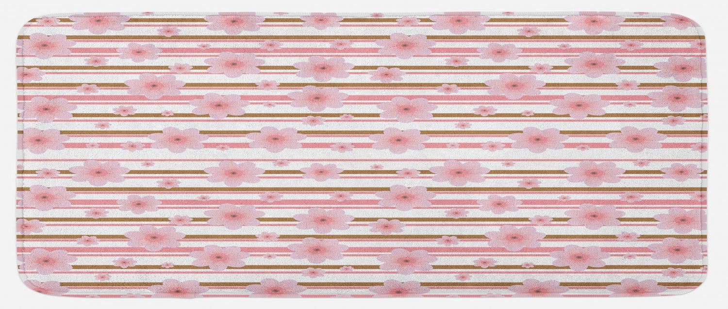 Peach Kitchen Mat, Cherry Buds in Many Shapes Sizes with Horizontal ...