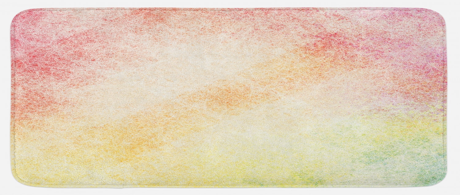 Peach Kitchen Mat, Vibrant Colored Image Old Worn Looking Vintage Style ...