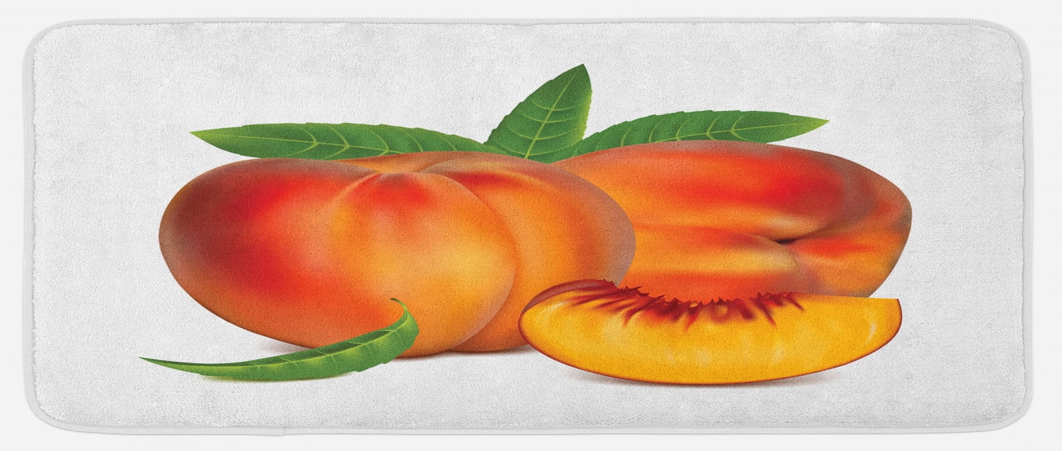 Peach Kitchen Mat, Vivid Juicy Fruit for Vegetarian Diet Slice of a ...