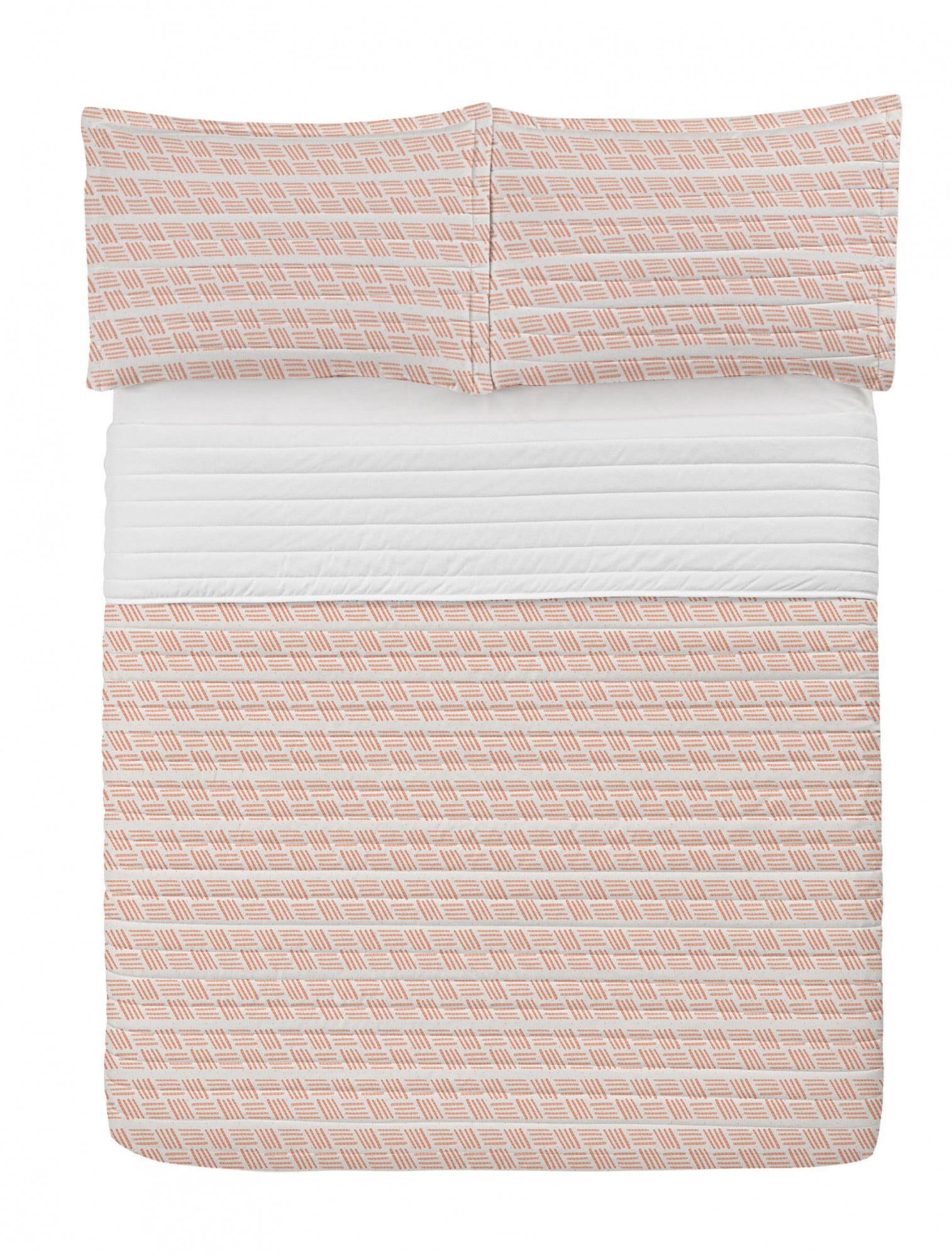 Peach Microfiber Bedspread Set, Pastel Abstract Simplistic Repetition ...