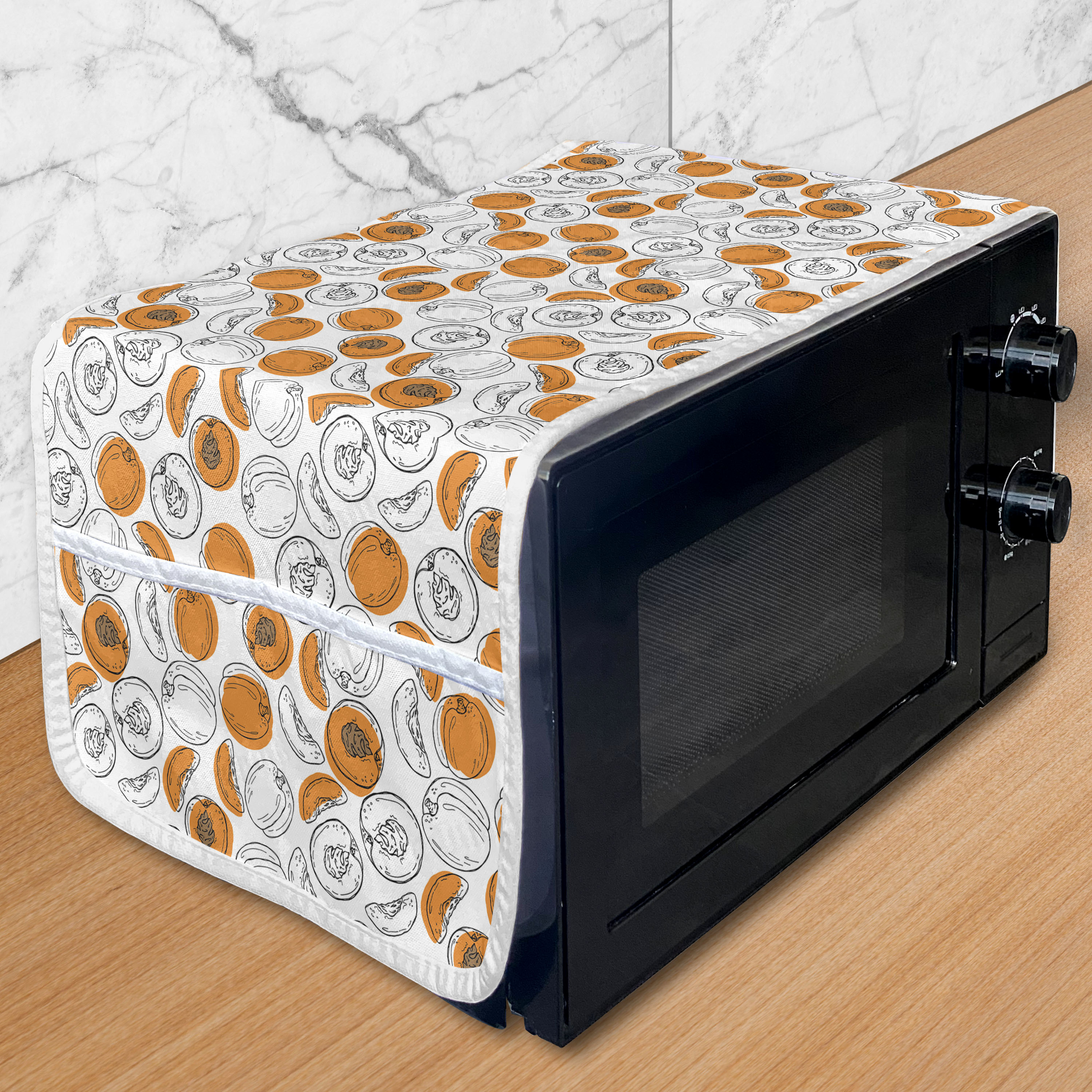 Peach Microwave Oven Cover, Hand-Drawn Silhouette Juicy Peach Slices ...