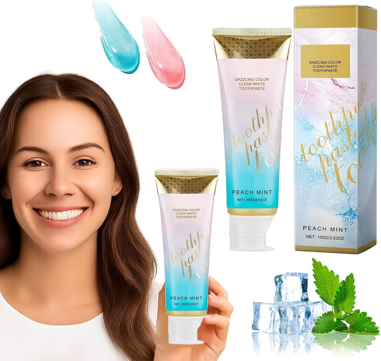 Peach Mint Toothpaste, Peachloft Teeth Whitening Toothpaste,Intensive ...