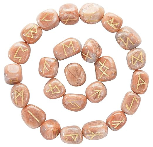Peach Moonstone Rune Tumble Shape Gemstone Rune with Elder Futhark ...