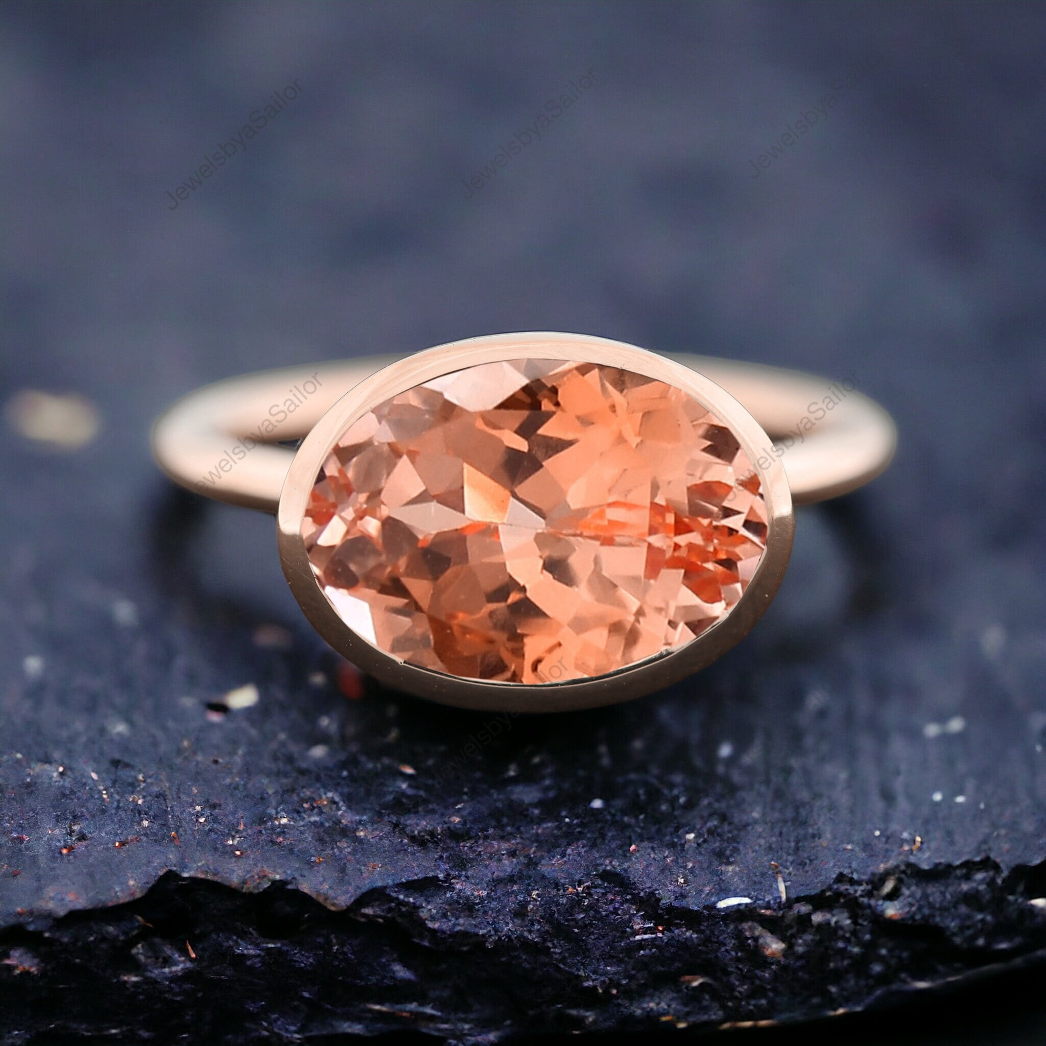Peach Morganite Large Gemstone Ring Bridal Engagement Ring Solitaire ...