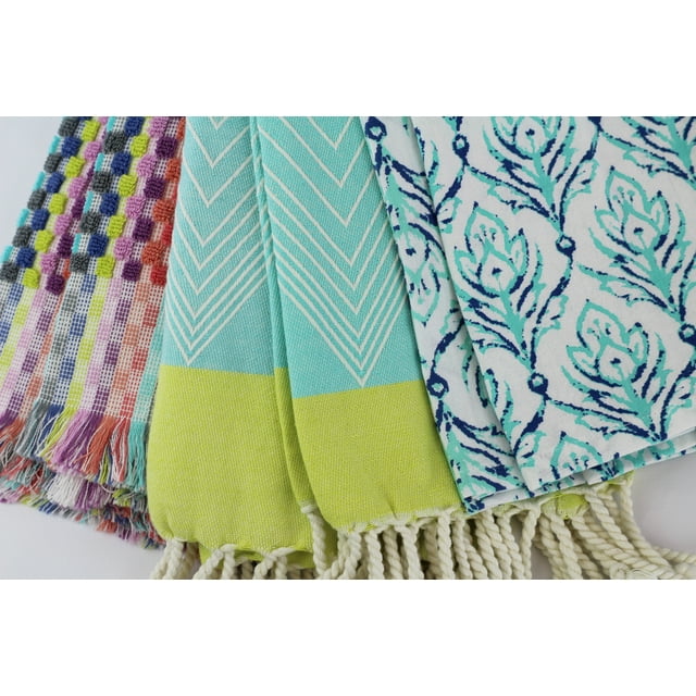 Peach and Oak (6) Piece Assorted Aqua Kitchen Towel Bundle - (2) Multi ...