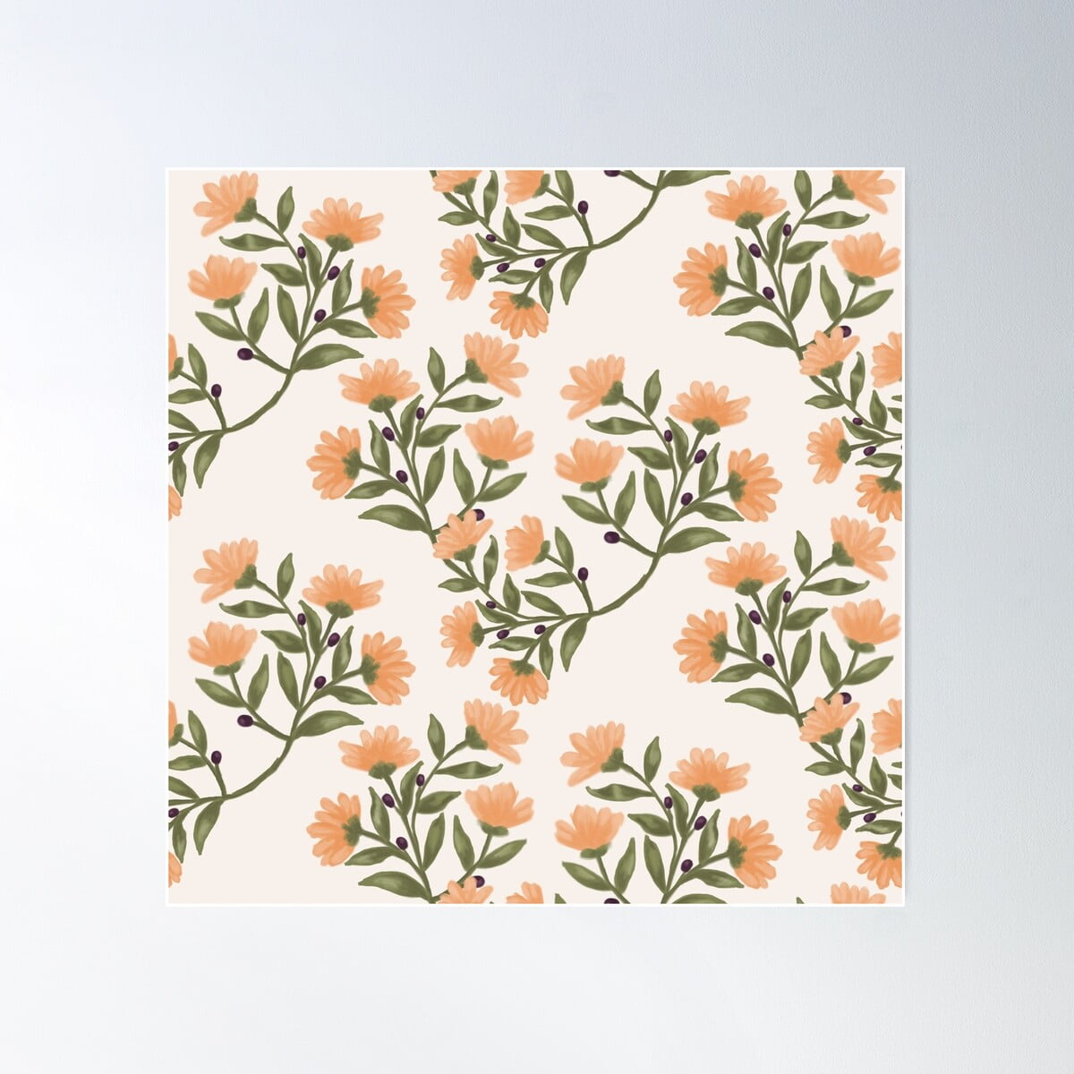 Peach Orange Flowers On An Ogee Layout Floral Flower Pattern On A Beige ...
