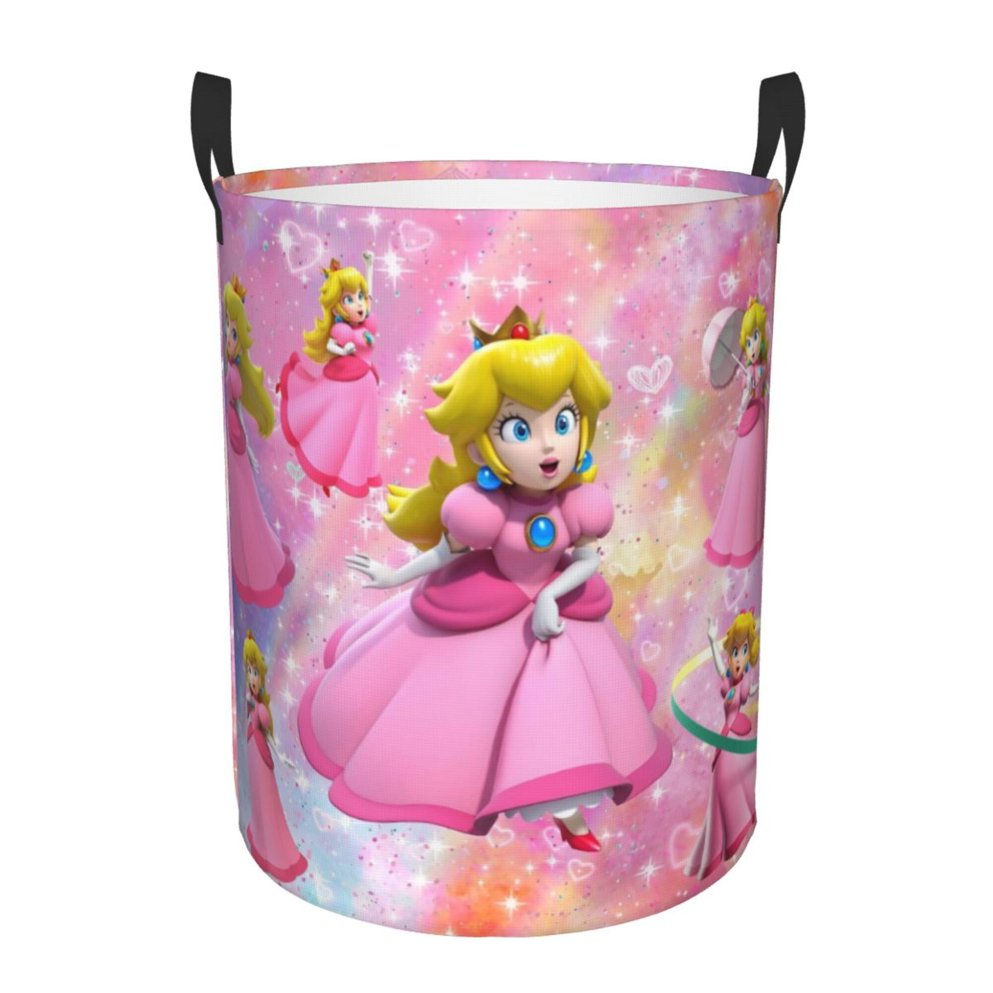 Peach Party Princess Storage Basket Laundry Hamper Collapsible Round ...