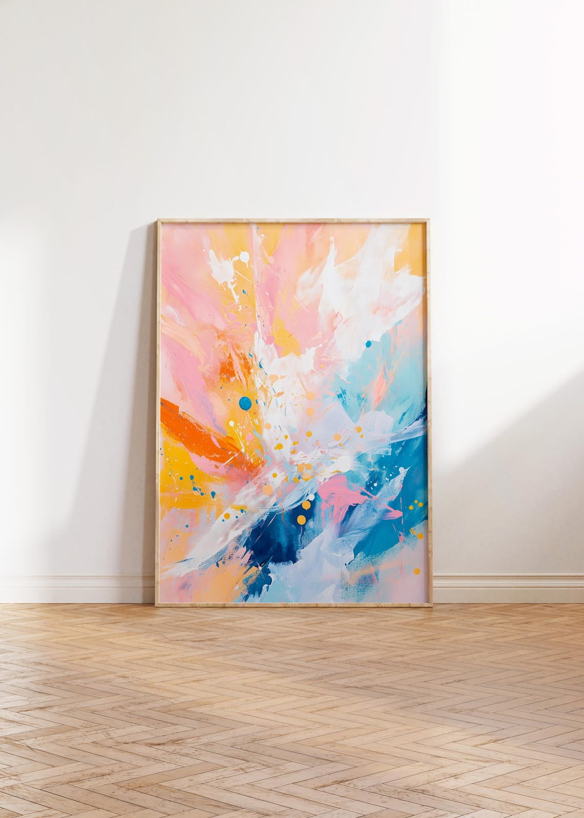 Peach Pastel Acrylic Decor, Colorful Abstract Wall Art, Dusty Blue ...