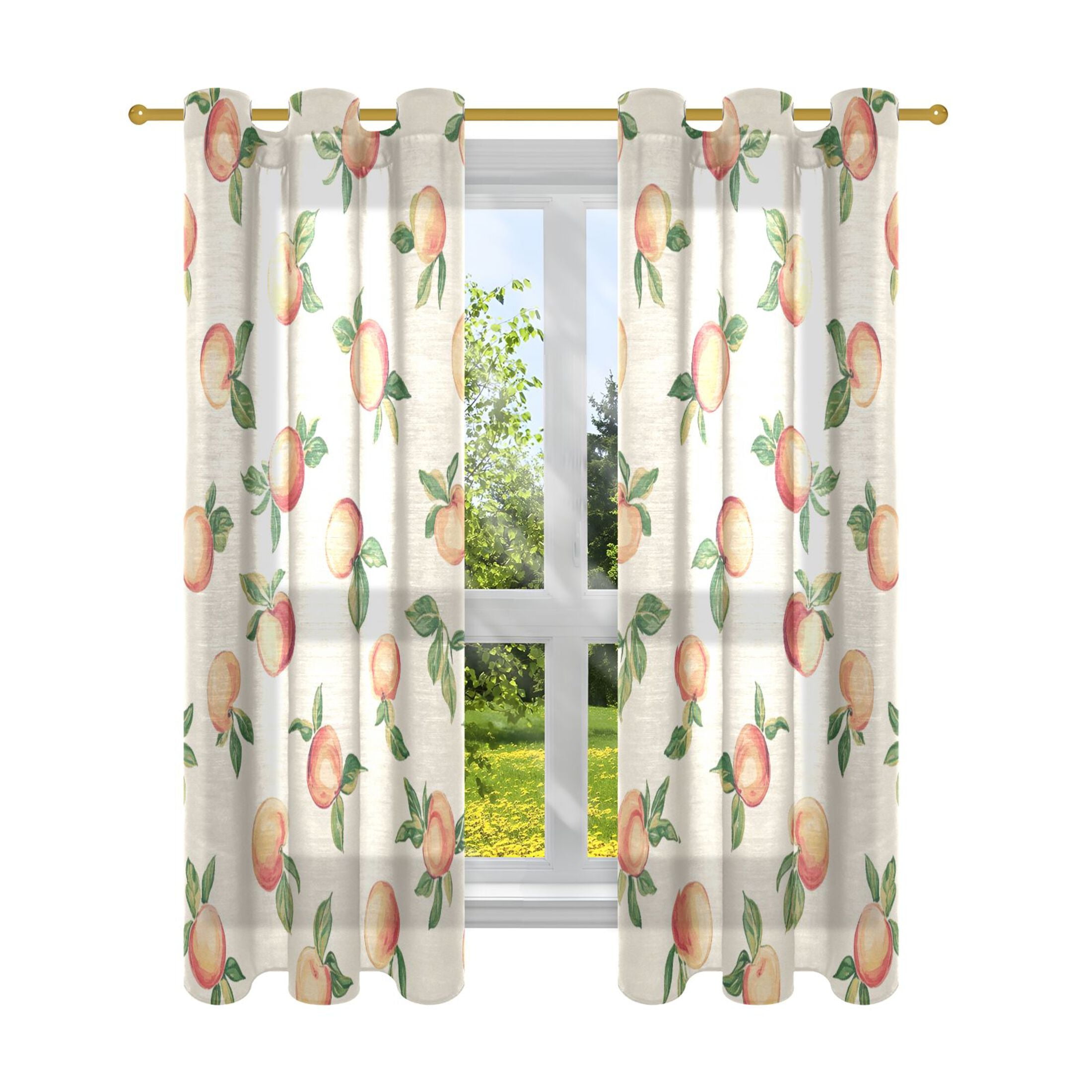 Peach Pattern with Leaves Semi Sheer Curtains for Living Room Bedroom ...