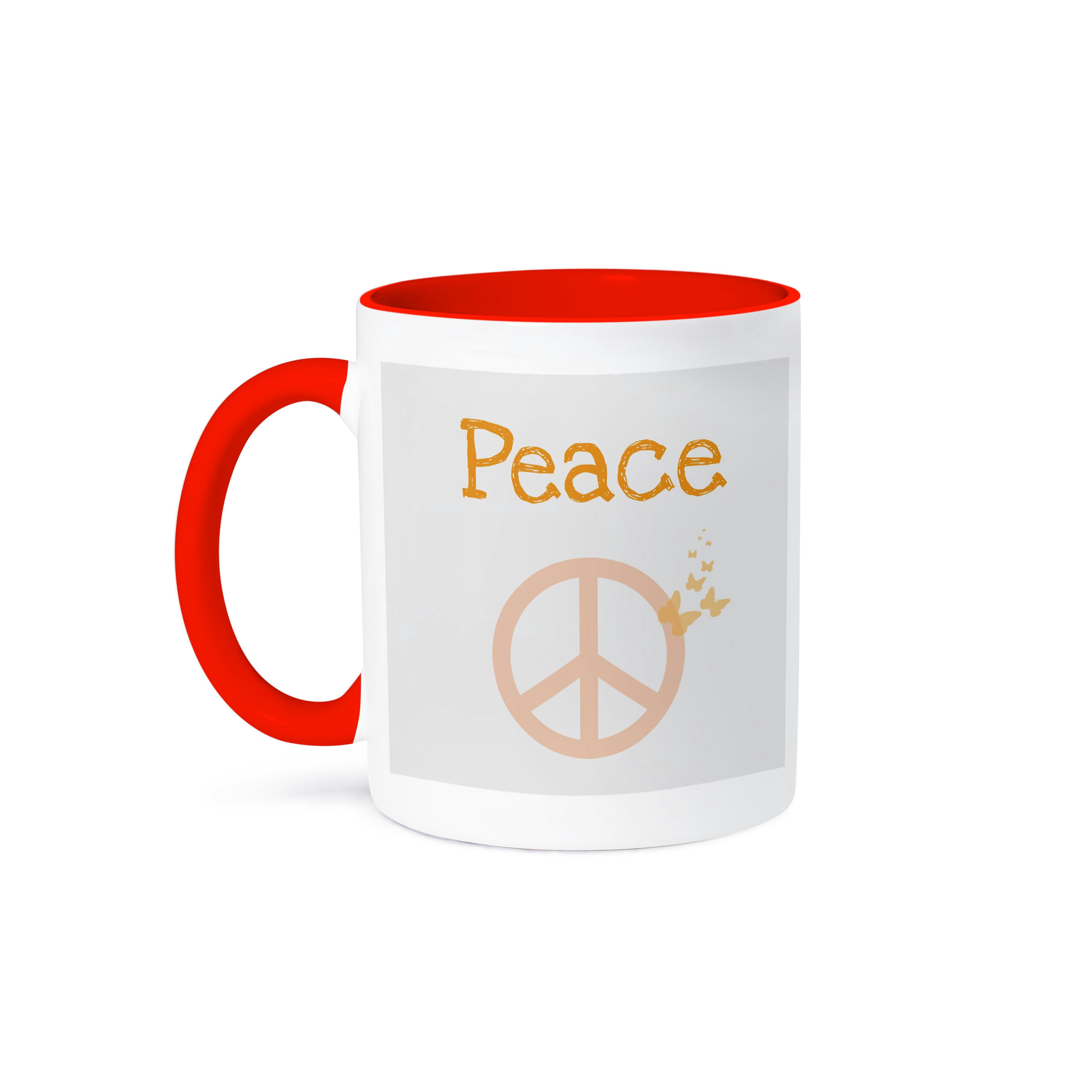 3dRose, Peach Peace sign and Butterflies- Inspirational Art, 11oz Two ...