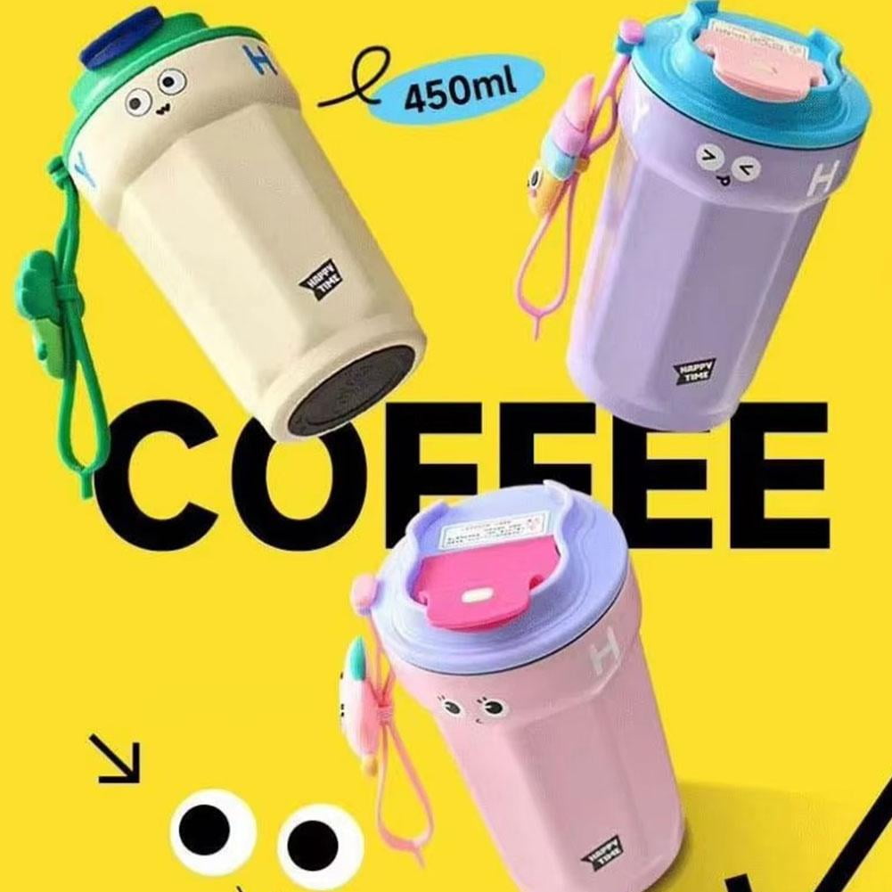 Peach Pink 450ml High Value 316 Stainless Steel Octagonal Coffee Cup Outdoor Portable Rope Handy ...