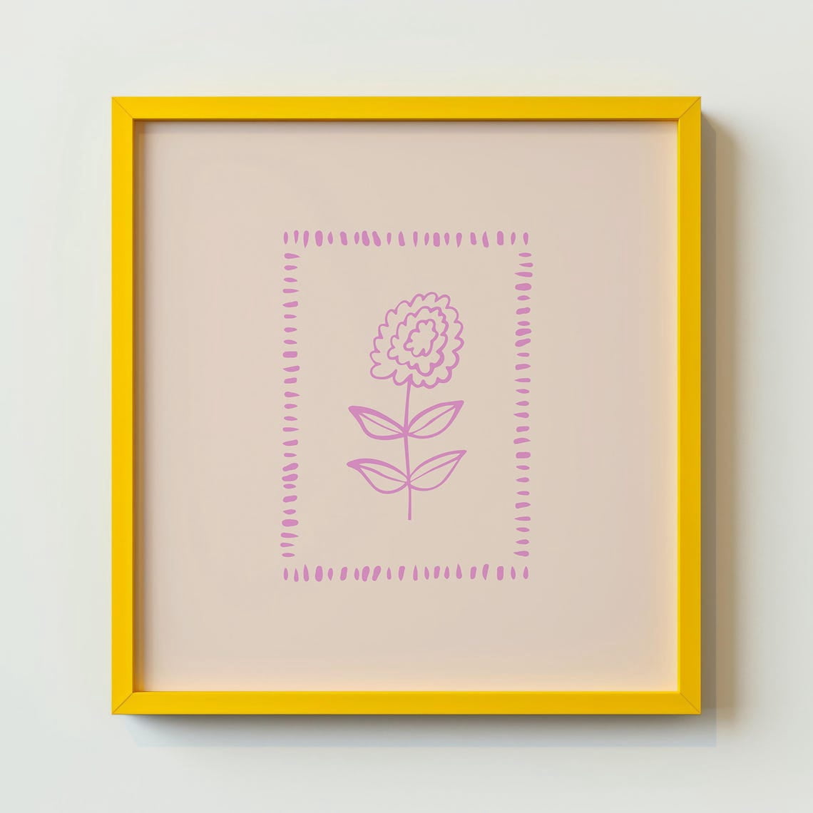 Peach Pink Cornelia Daisy Square Doodle Line Illustration Print, Art ...
