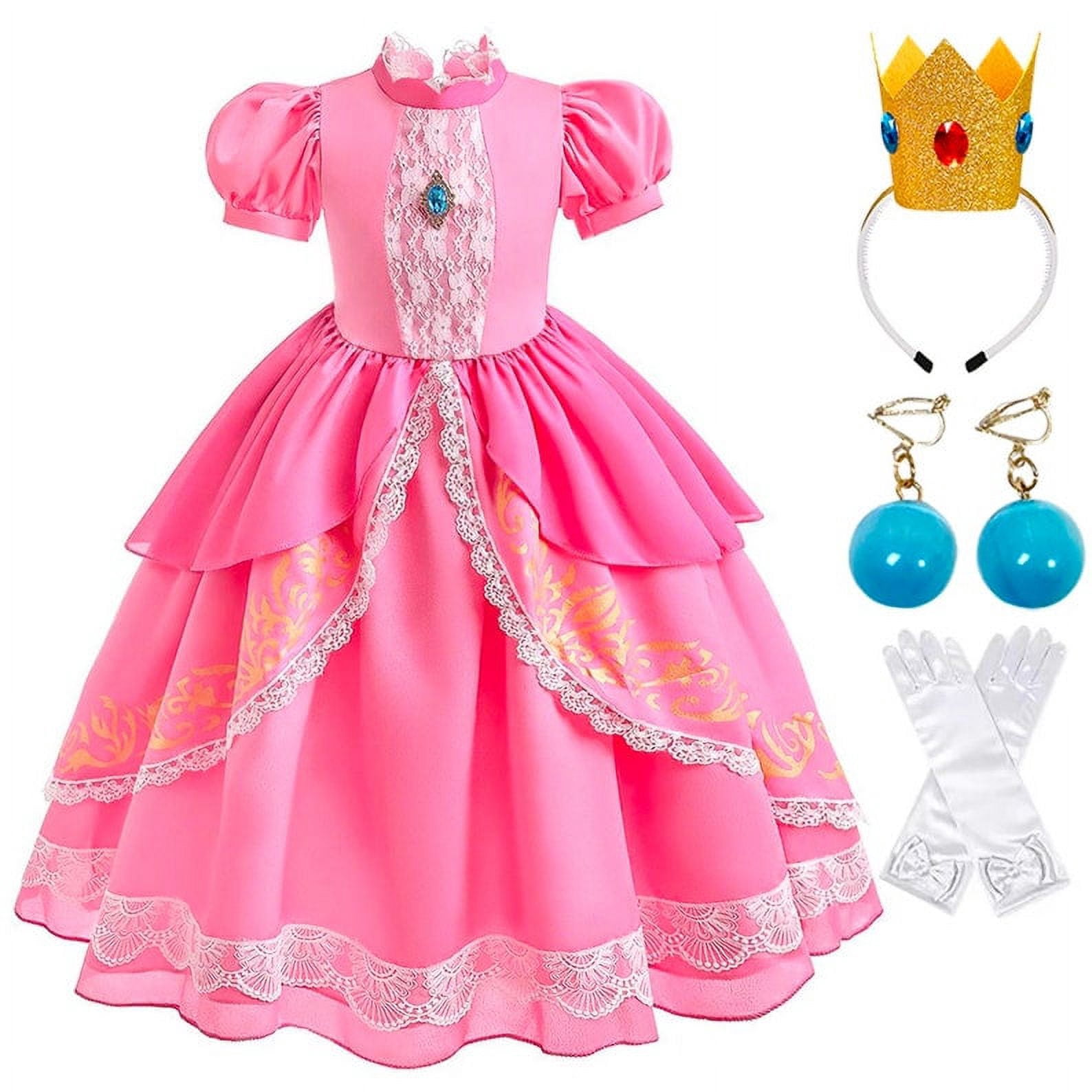 Peach Pink Princess Lace Dress Outfit with Accessories for Girls 2-8 ...