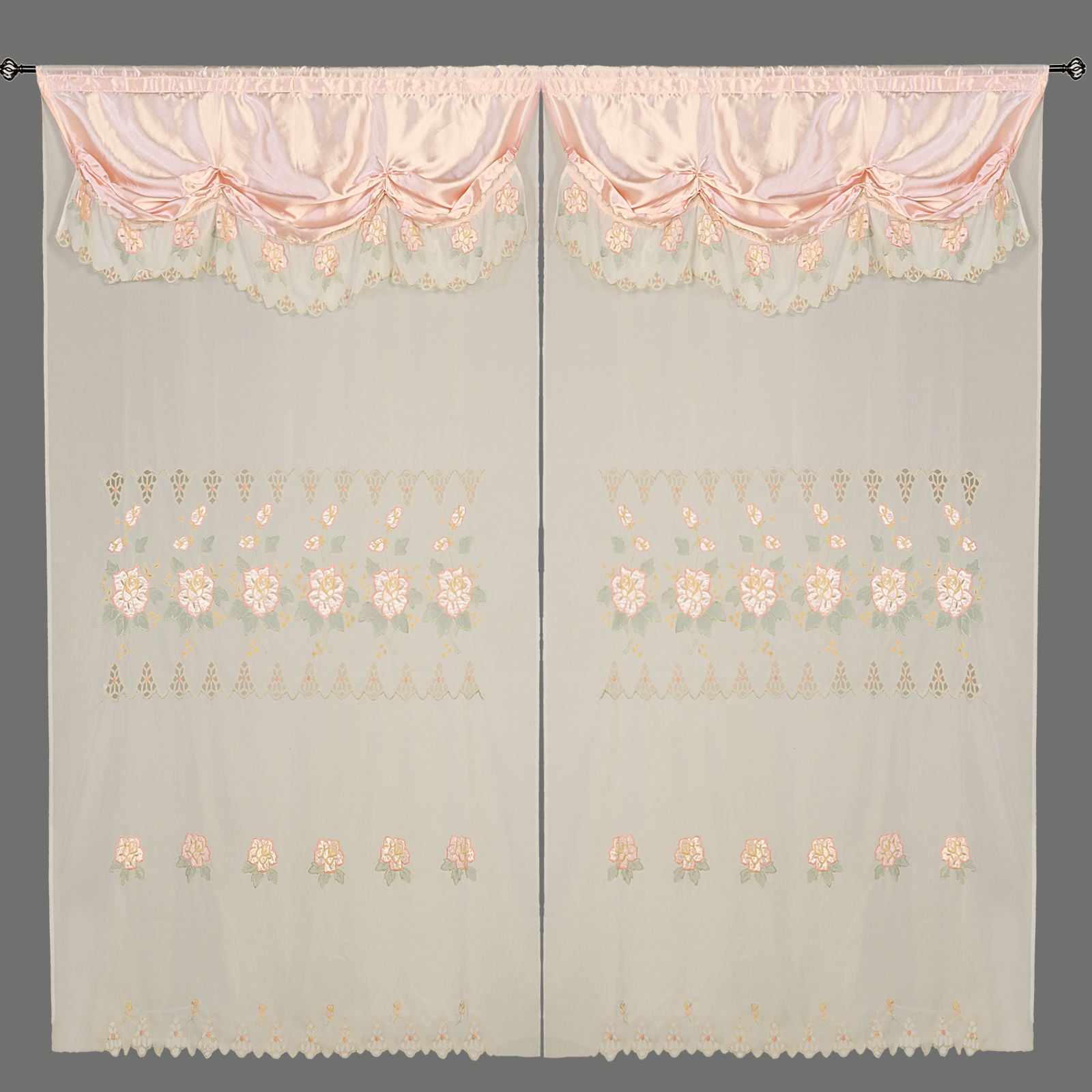 Peach Pink Room Decor Embroidery Sheer Valence Window Curtain Drapes ...
