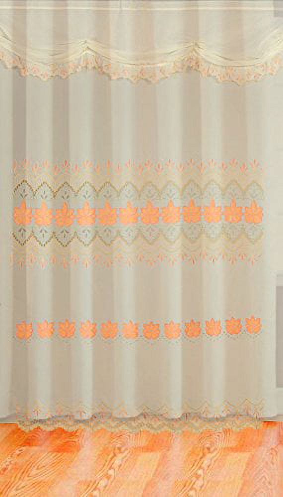 Peach Pink Room Decor Velvet Flowers Sheer Window Curtain Drapes Panels ...