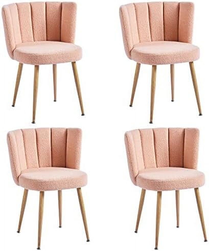 Peach Pink Sherpa Dining Chairs Set of 4, Mid Century Modern ...