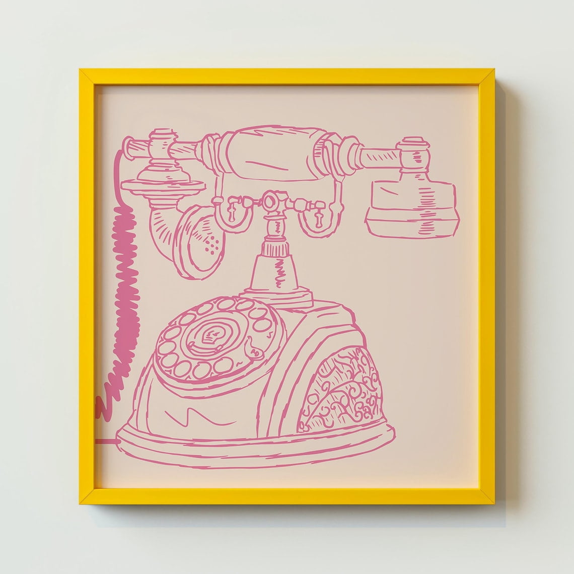 Peach Pink Telephone Square Doodle Line Illustration Print, Art Print ...