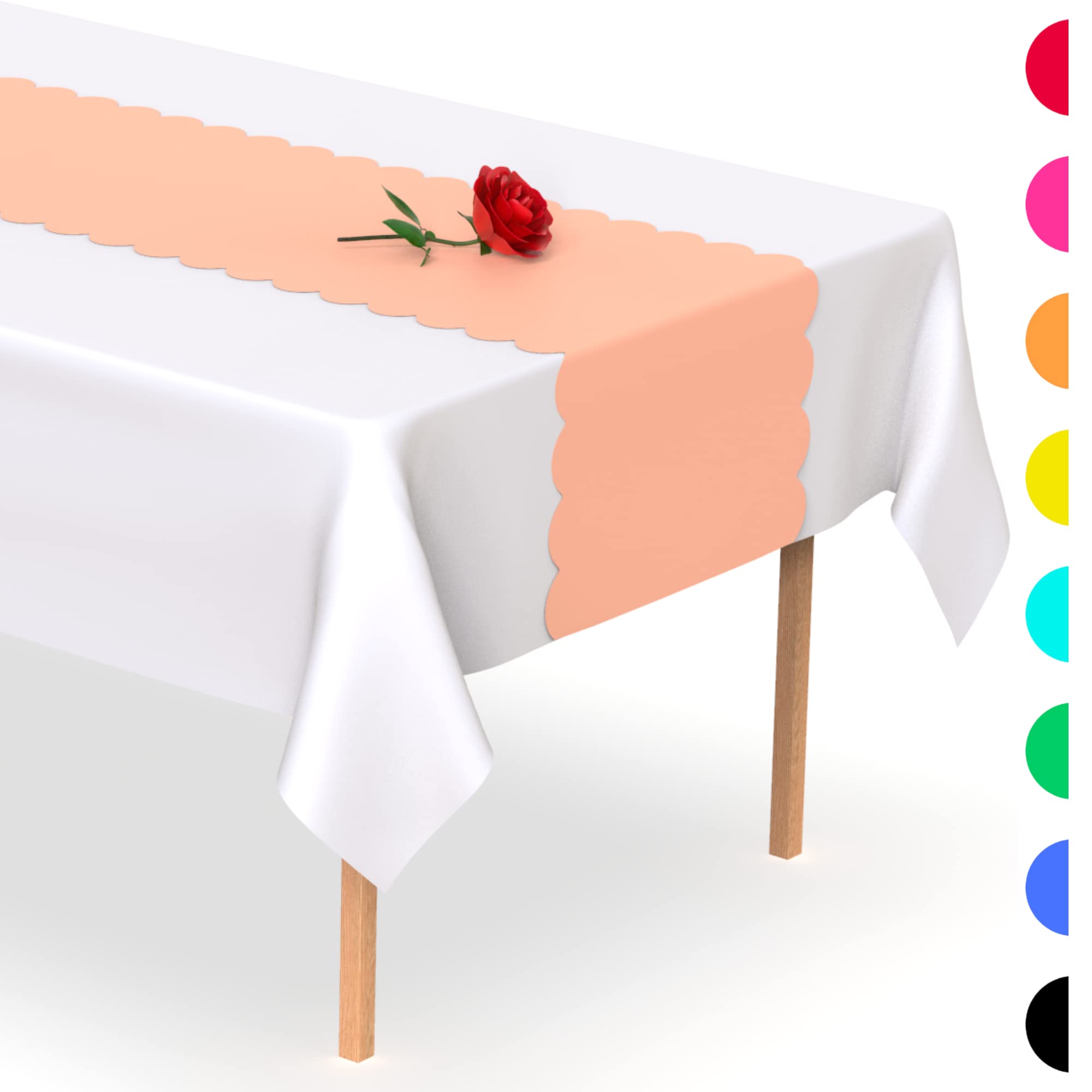 Peach Plastic Disposable Table Runner. 5 Pack 14 x 108 inch. Scallop ...