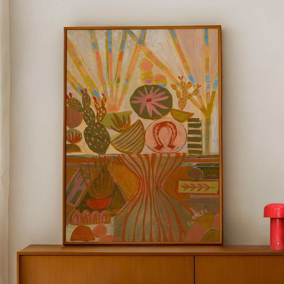 Peach Prickly Pear Cactus Still Life Print, Western Desert Decor ...