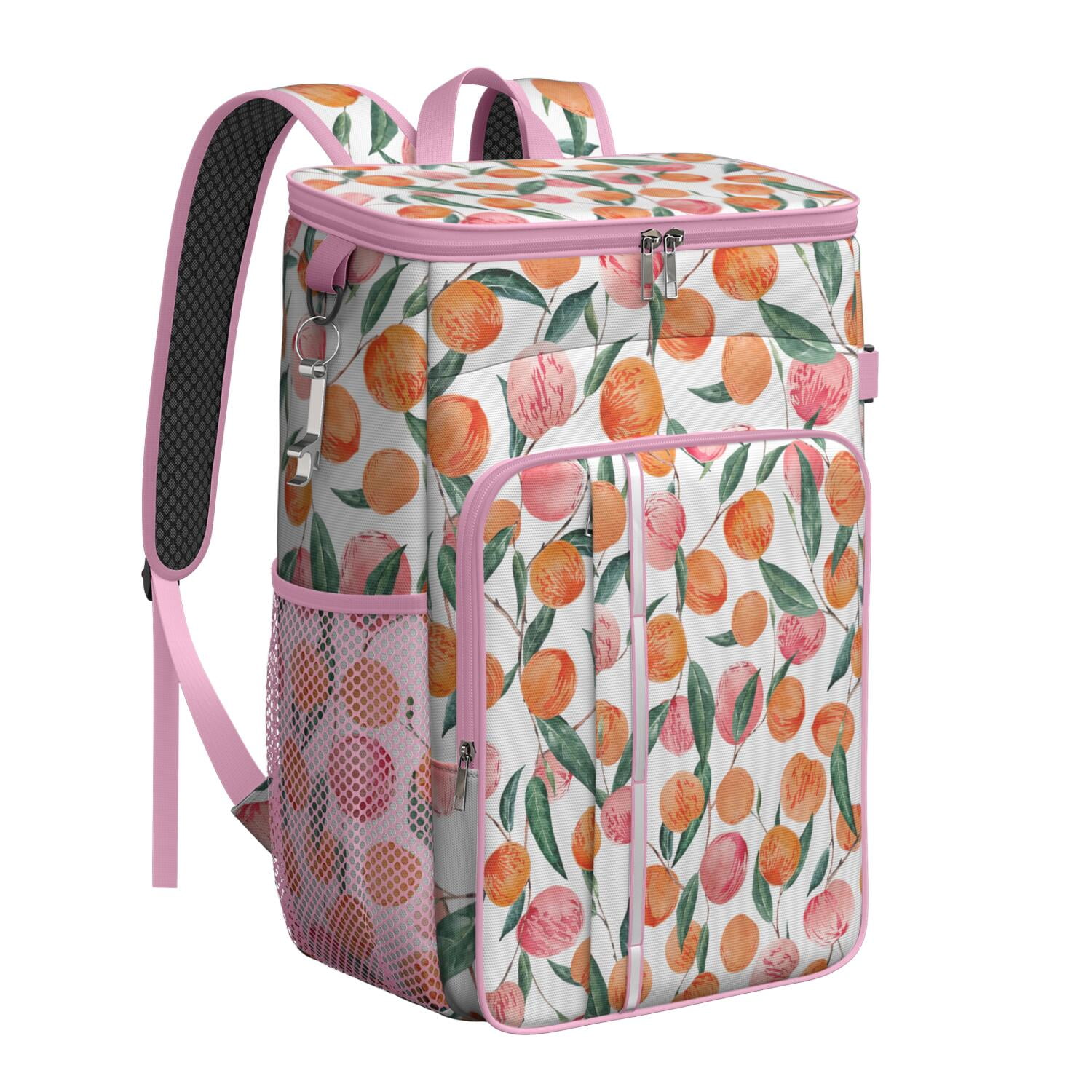 Peach Print Insulated Cooler Backpack - 20L High-Capacity Soft Cooler ...