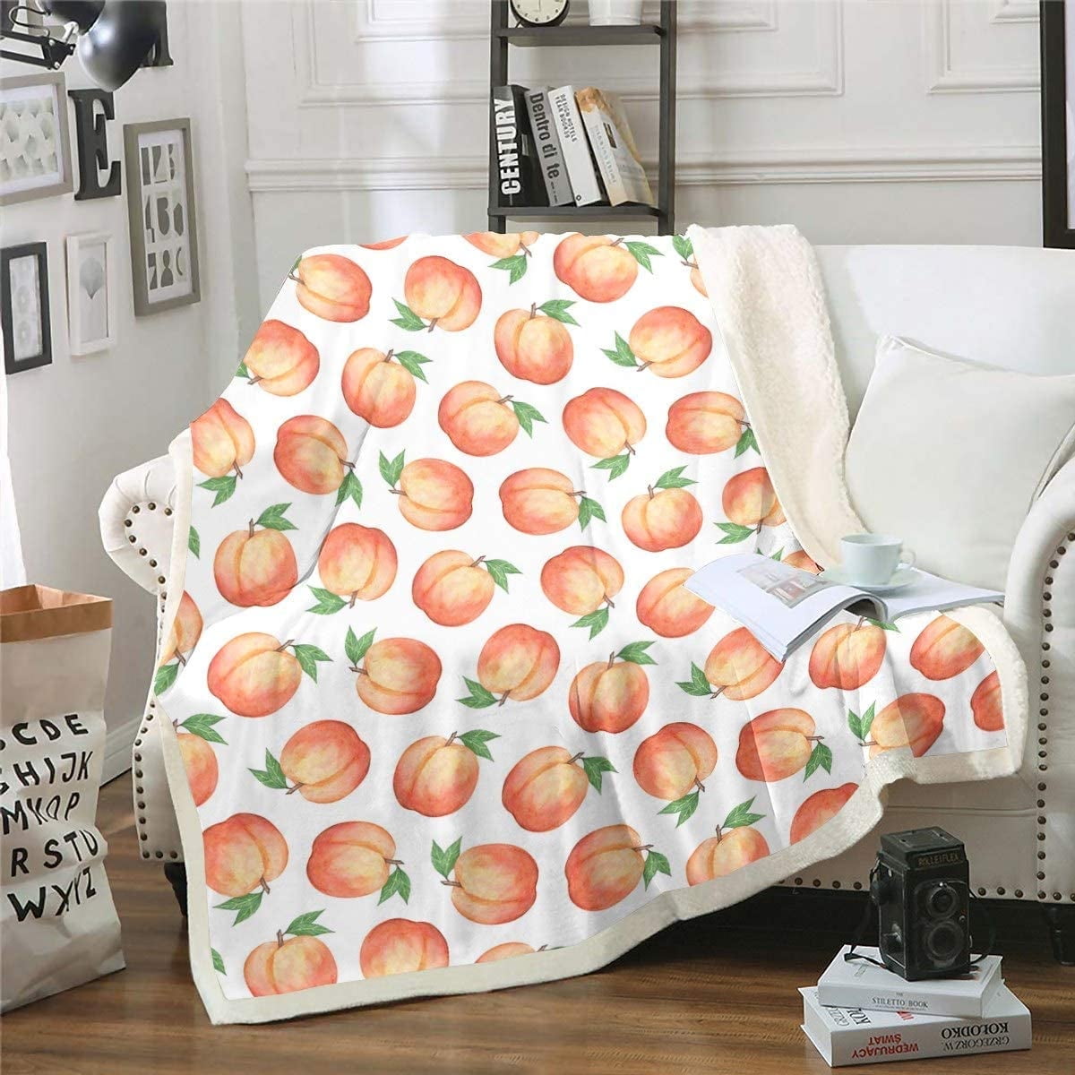 Peach Print Plush Blanket Cute Tropical Fruit Peaches Fleece Blanket ...