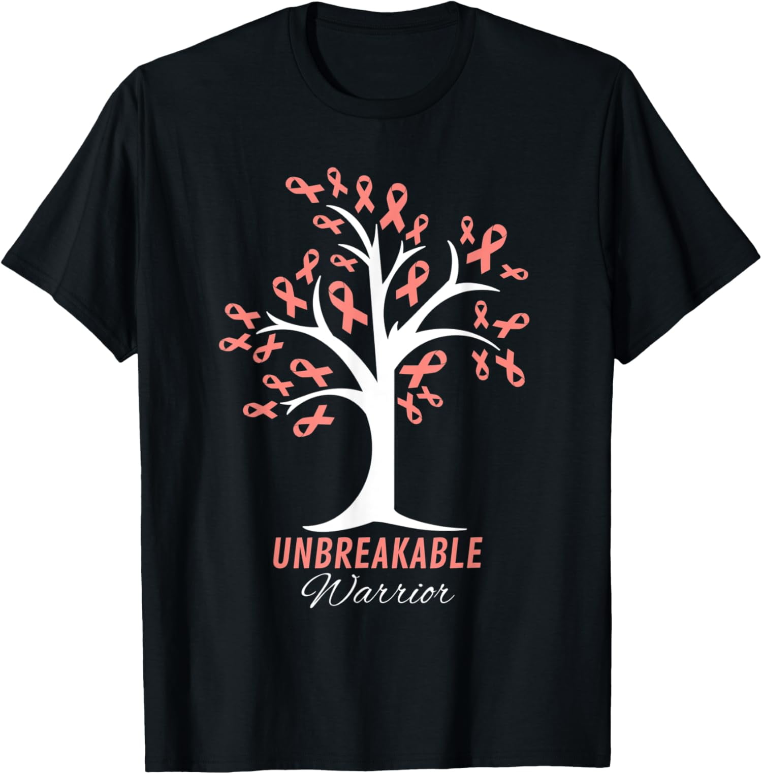 Peach Ribbon Uterine Endometrial Cancer Unbreakable Warrior T-Shirt ...