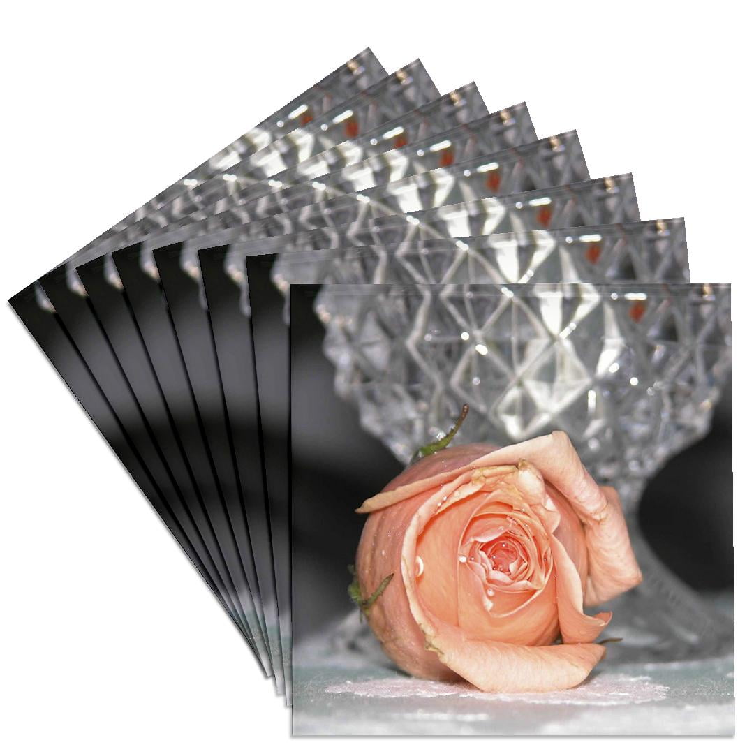 3drose, Peach Rose with Crystal Vase, Set of 8 Ceramic Tile Coasters ...