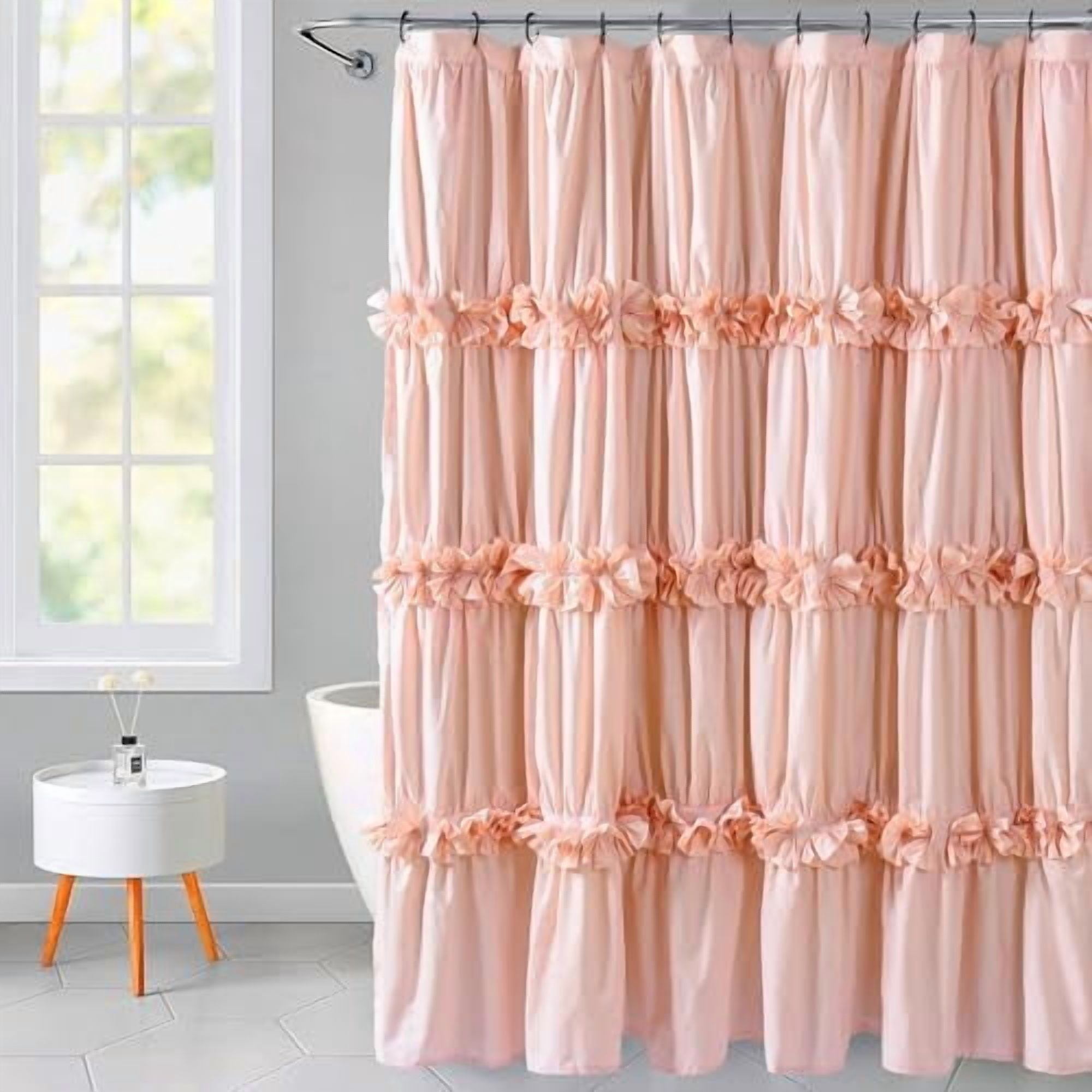 Peach Ruffle Shower Curtain, Vintage Handcrafted Bow Tie Bath Curtain ...
