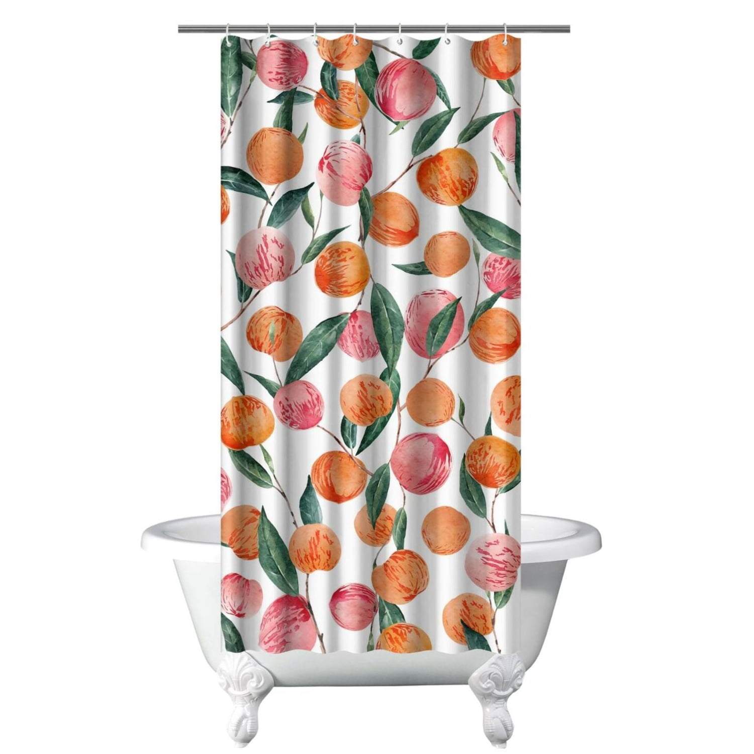 Peach Shower Curtain Pink Peaches Fruit Pattern Cute Kawaii Cartoon ...