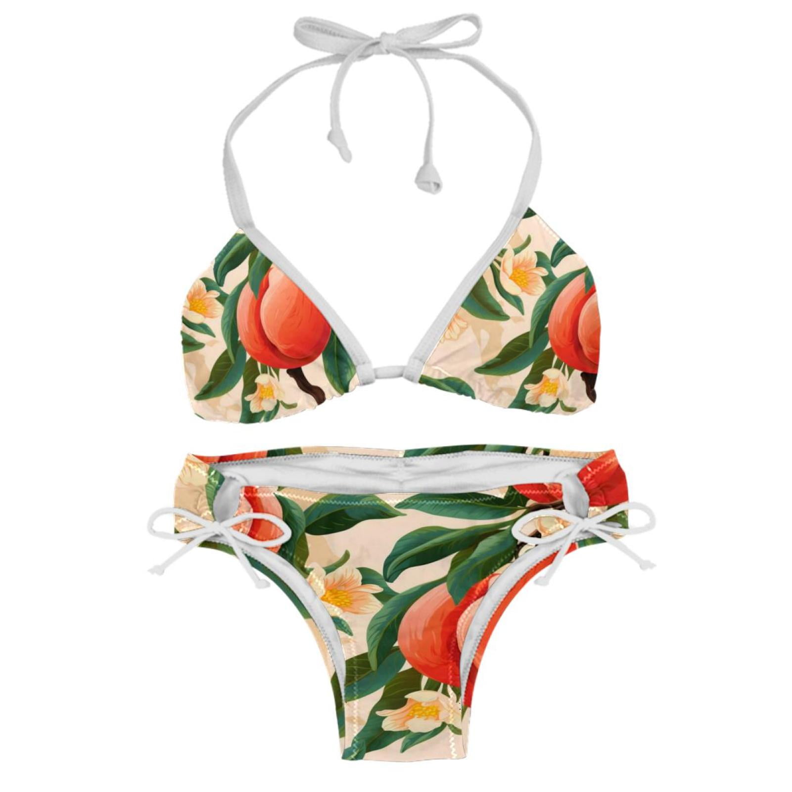 Peach Swim Suit Bikini Sets with Detachable Sponge & Adjustable Strap ...