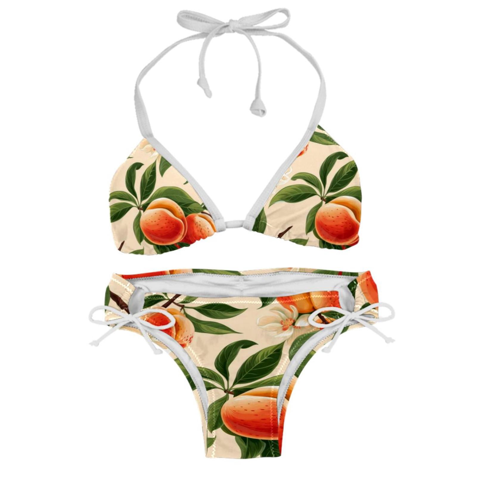 Peach Swim Suit Bikini Sets with Detachable Sponge & Adjustable Strap ...