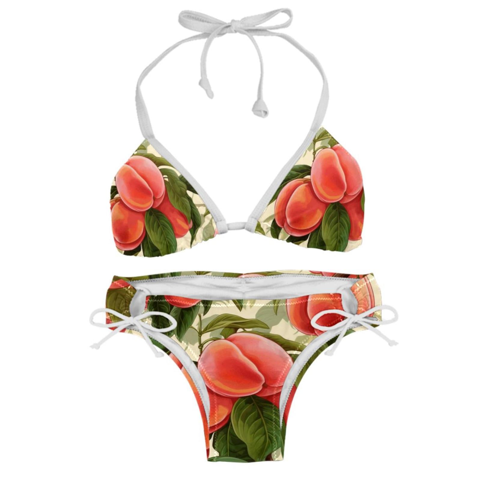 Peach Swimsuit Bikini Set with Detachable Sponge and Adjustable Strap ...