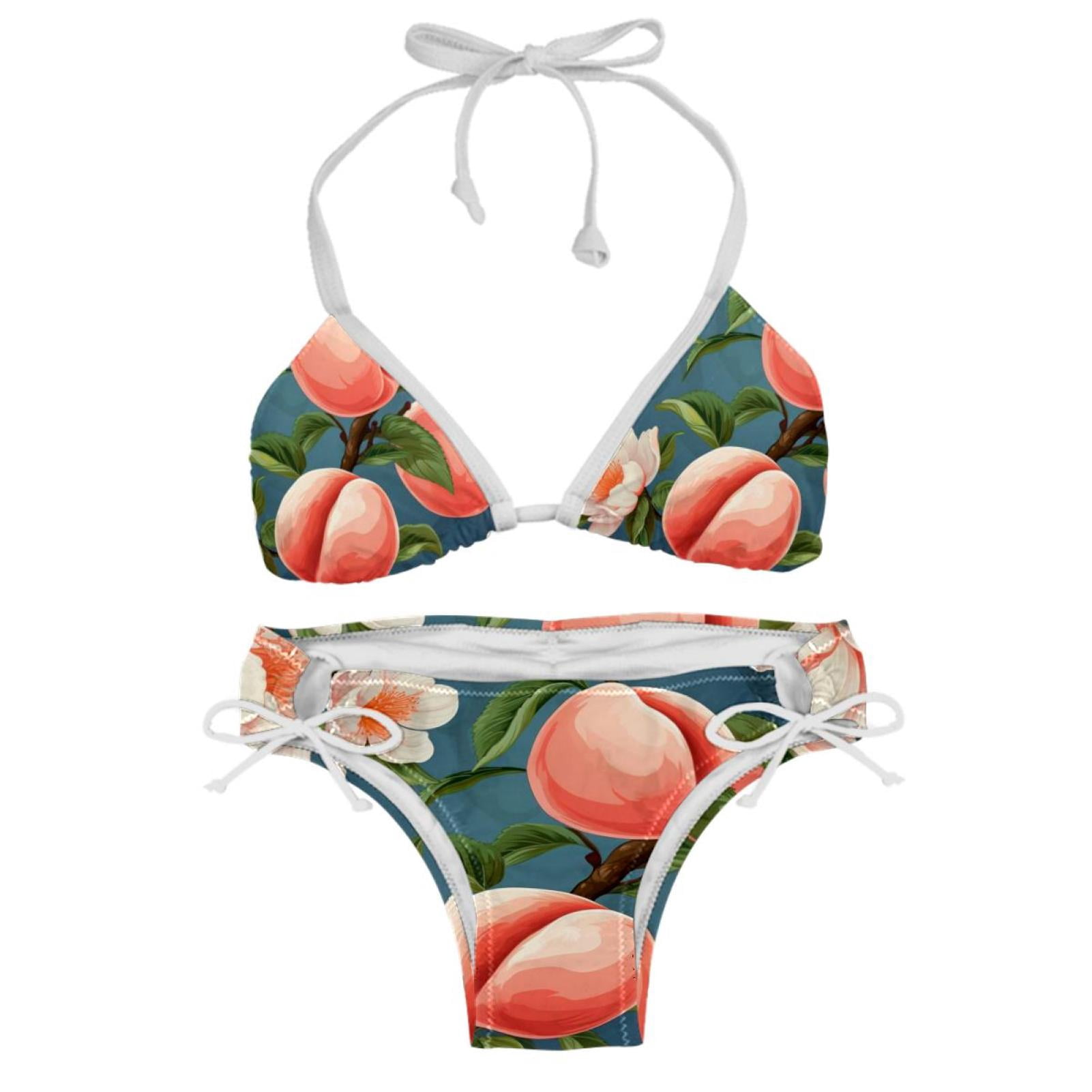 Peach Swimsuit Women Bikini Set with Detachable Sponge & Adjustable ...