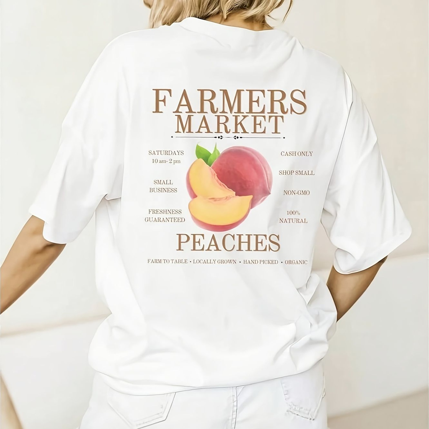 Peach T-S1Hirt Farmers Market Peaches Fruit Double Sided S1Hirt Summer ...
