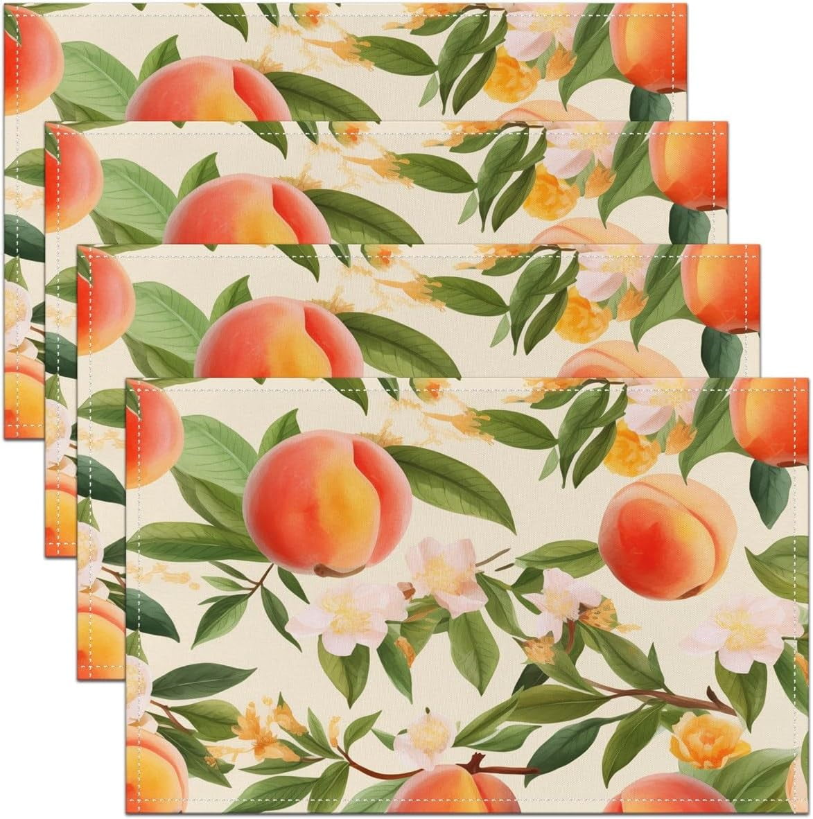 Peach Table Mats Placemat 12"x18" Cute Fruits Placemats Set of 4 ...
