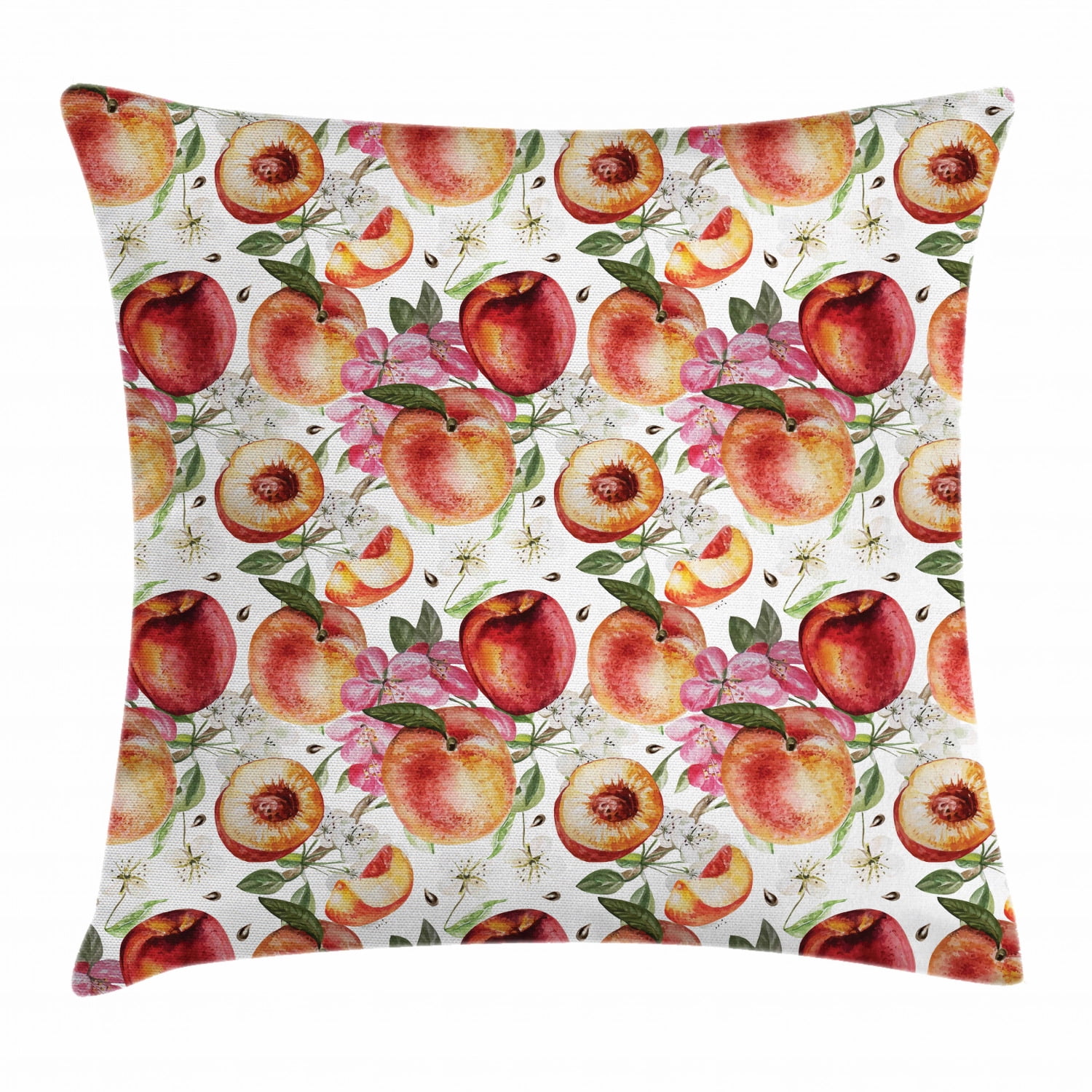 Peach Throw Pillow Cushion Cover, Exotic Lively Summer Yard Theme with ...