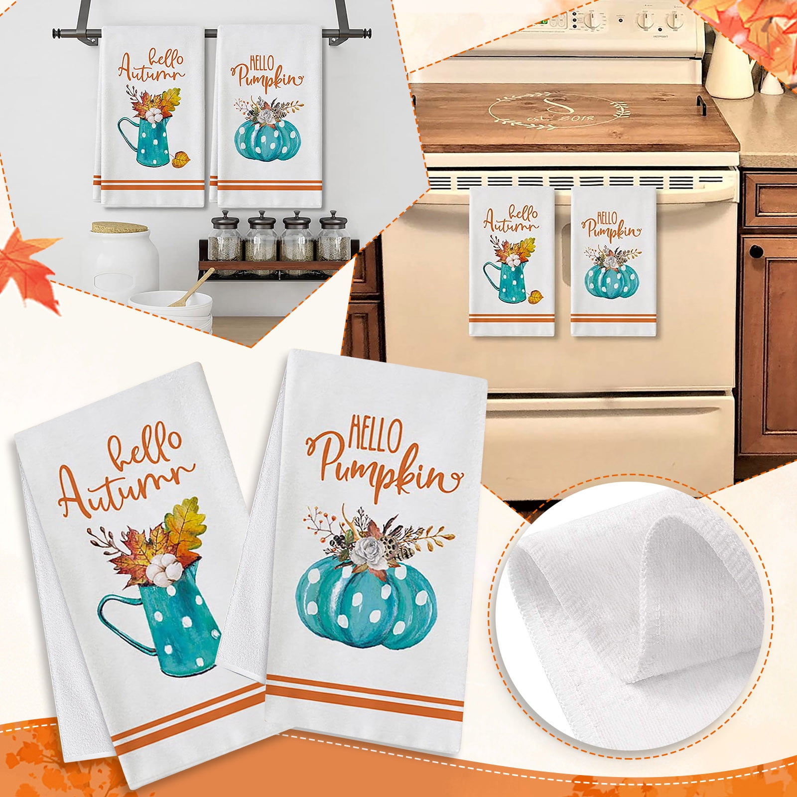 Peach Towel Set 2PCS Welcome Fall Kitchen Welcome Hand Towels Rag Maple ...